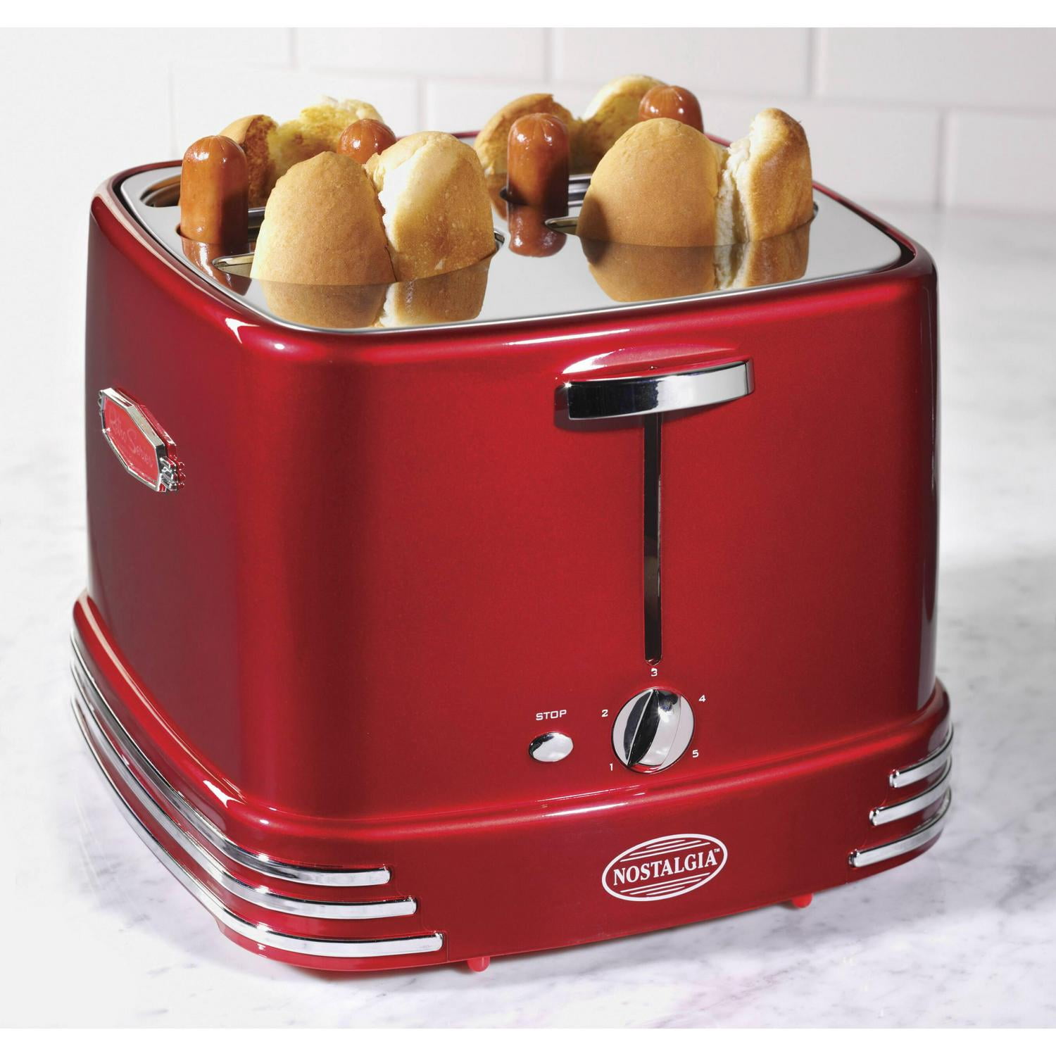 Nostalgia RHDT800RETRORED Retro Series 4-Slot Pop-Up Hot Dog Toaster ...