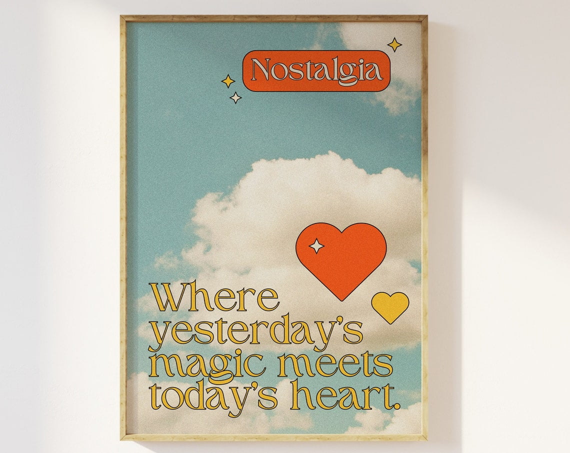 Nostalgia Retro Typography Wall Art Print - Grainy Vintage Nostalgia ...