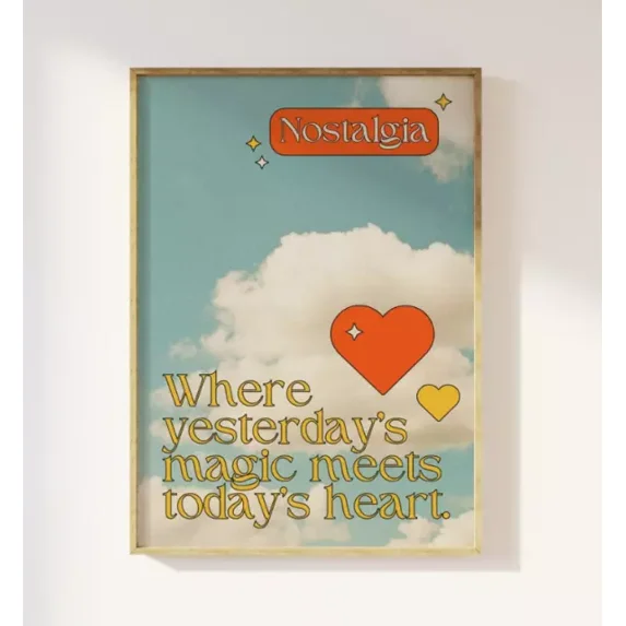 Nostalgia Retro Typography Wall Art Print - Grainy Vintage Nostalgia ...