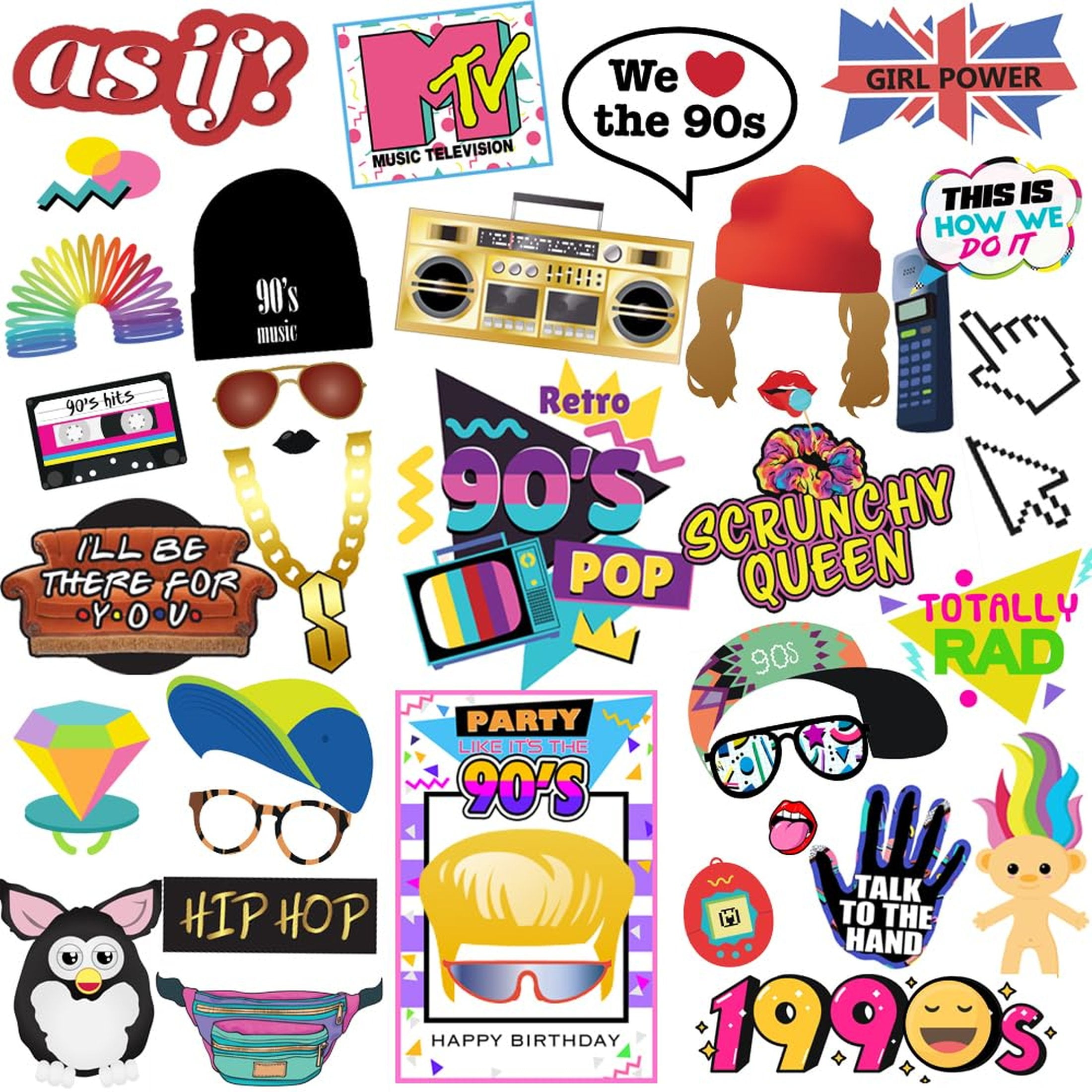 Nostalgic 90s Photo Booth Kit, 39 Fun Props for Hip Hop Parties ...