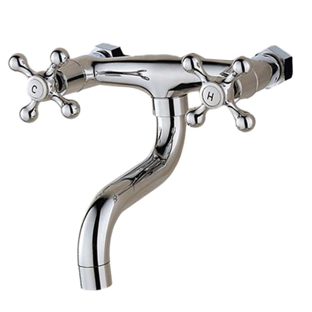 Nostalgic Brass Wall Mount Kitchen Faucet with Swivel Spout and Diamond ...