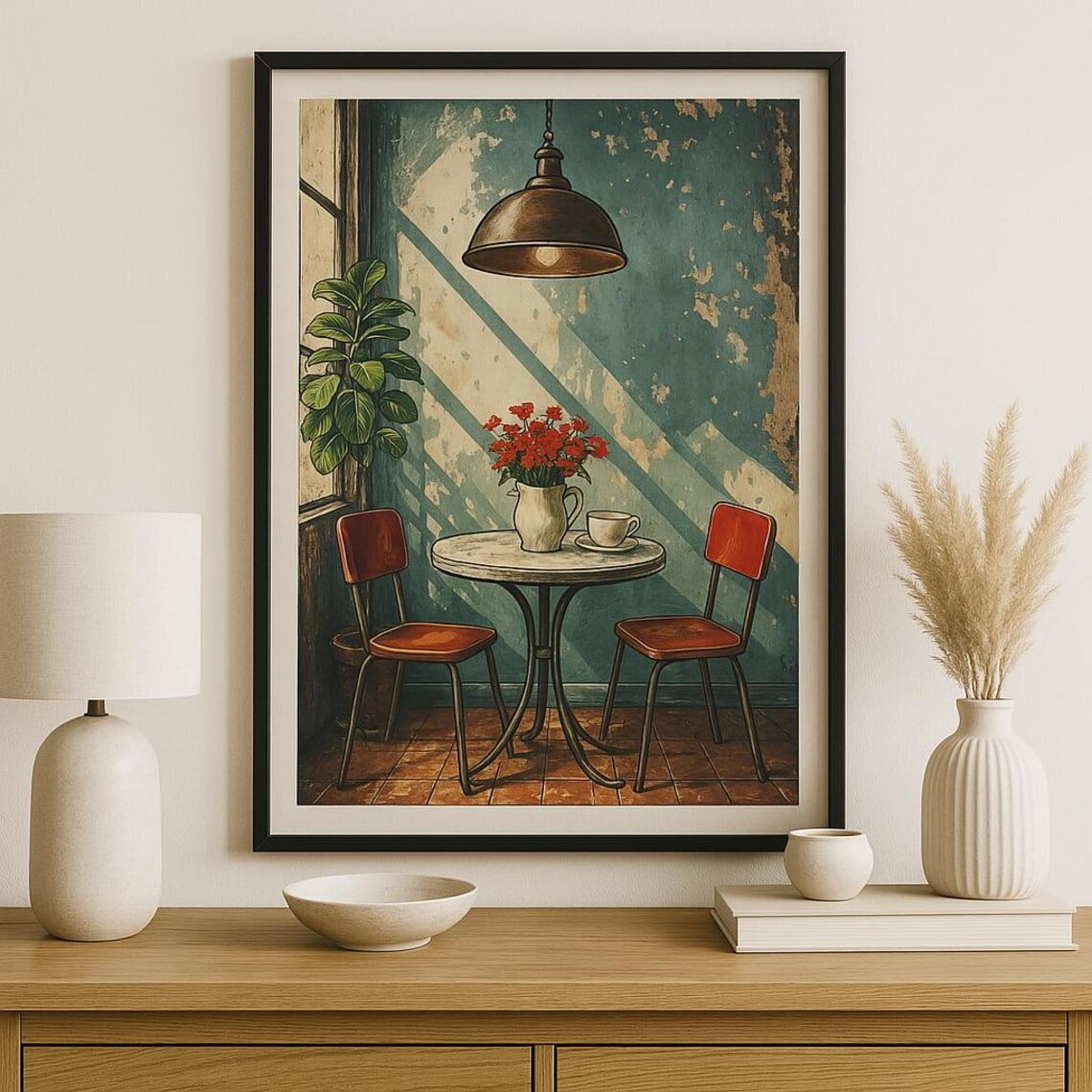 Nostalgic Cafã© Corner Poster Vintage Kitchen Wall Art, Rustic Coffee Shop, Retro Room Decor ...