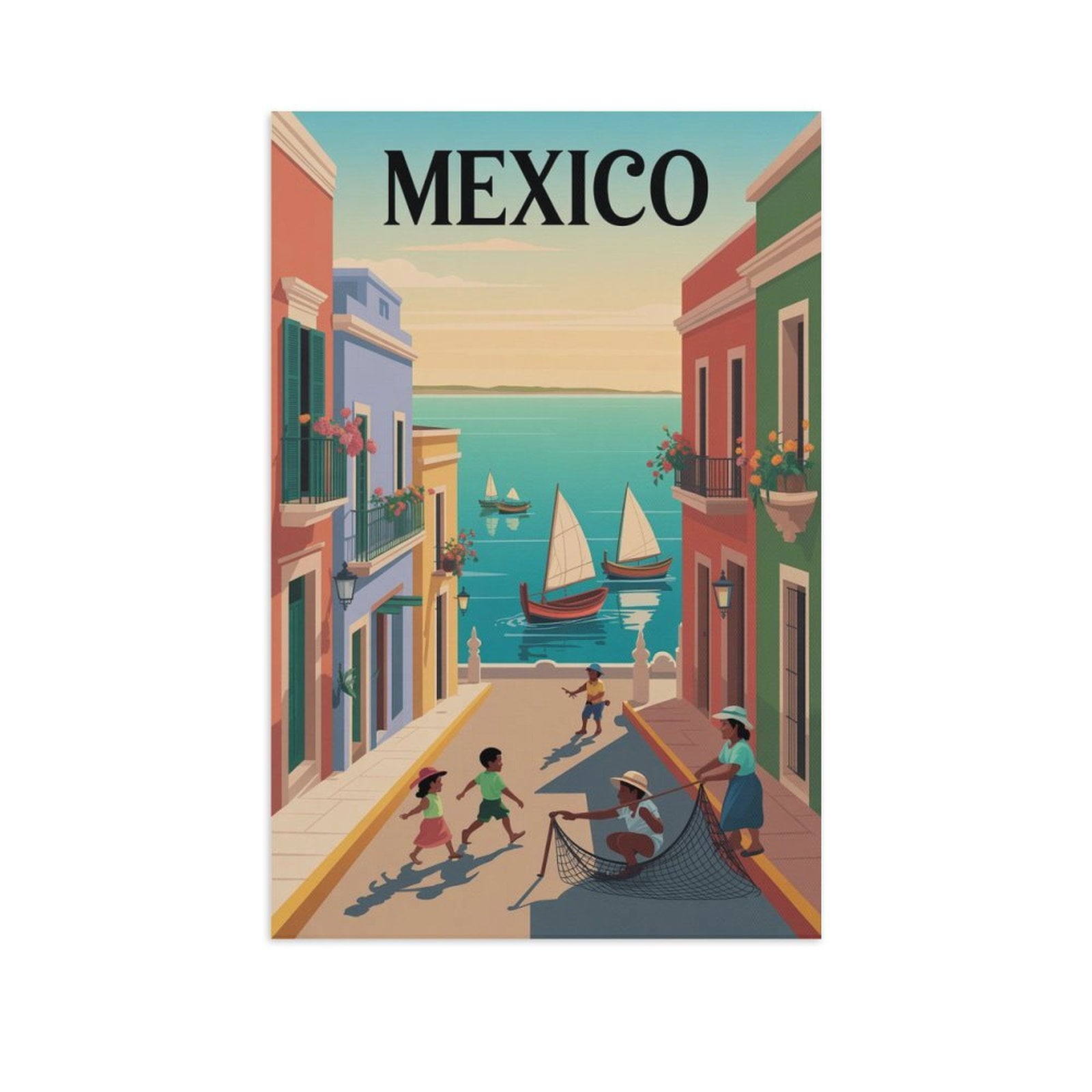 Nostalgic Campeche Retro Travel Poster Featuring Local Life And Rich Architecture Canvas Poster ...