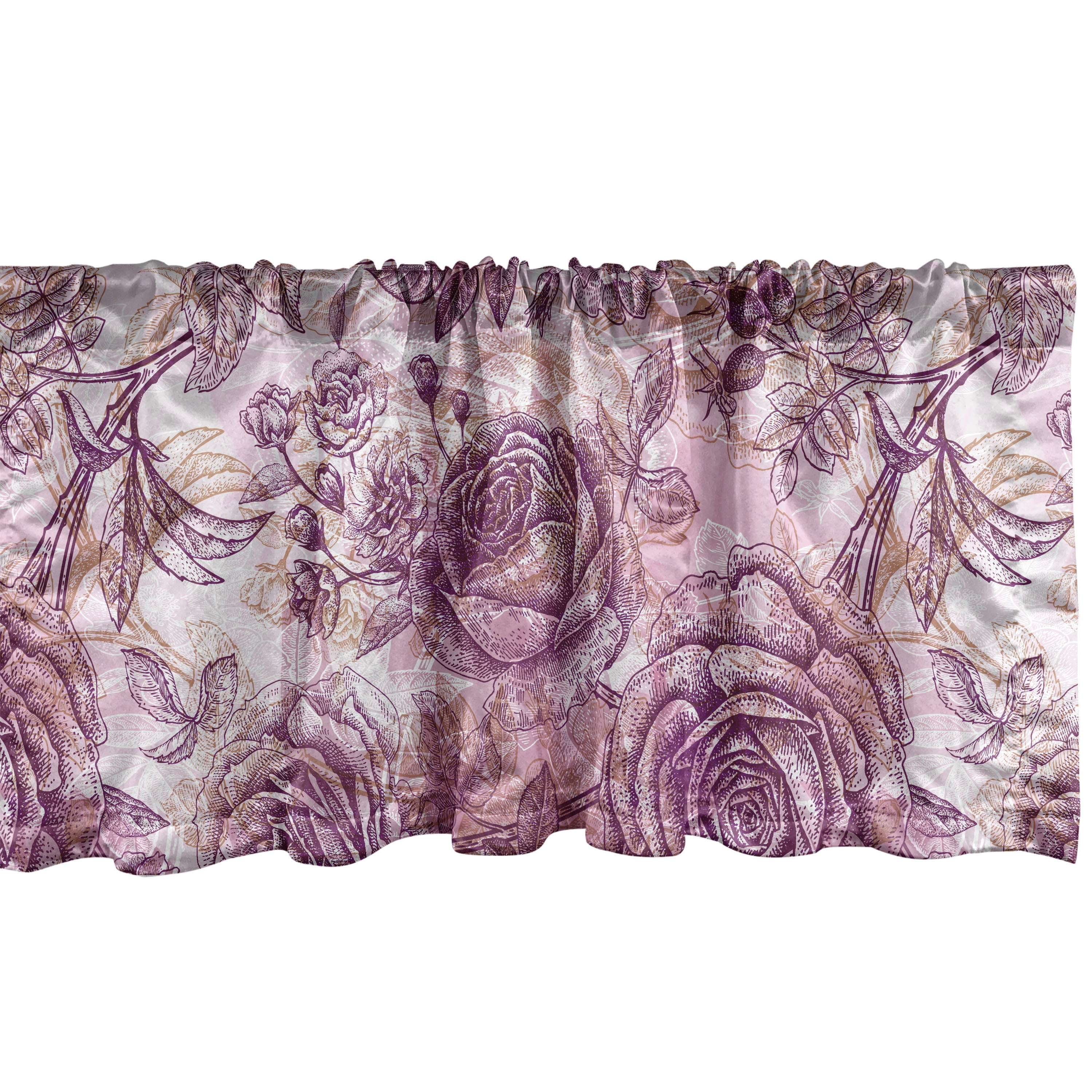 Nostalgic Flowers Window Valance, Vintage Style Rose Pattern Leaves ...
