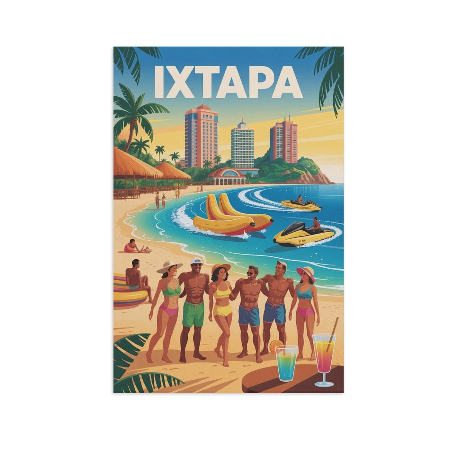 Nostalgic Ixtapa Retro Travel Poster Featuring Ocean Fun And Coastal ...