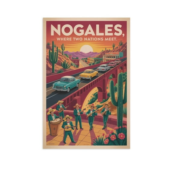 Nostalgic Nogales Retro Travel Poster Featuring Bold Scenes And Border ...
