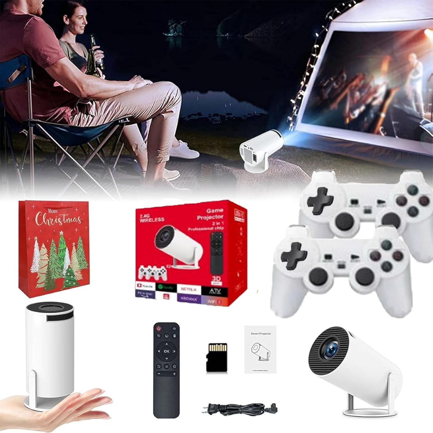 Nostalgic Projector, 4k HD Retro Game Projector with Controllers, 2 in ...