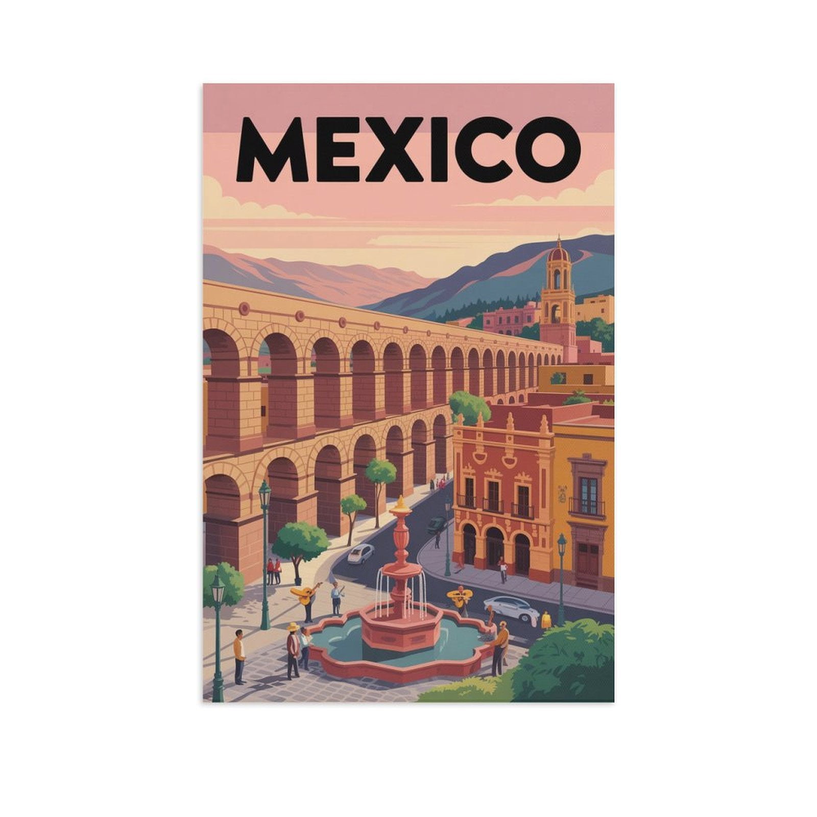 Nostalgic Queretaro Retro Travel Poster Featuring Aqueduct And Vibrant ...