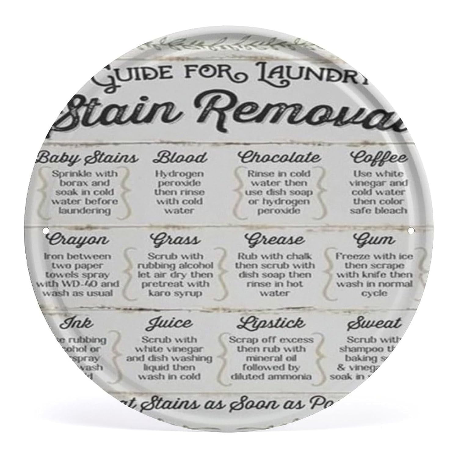 Nostalgic Retro Decor Tin Sign Guide for Laundry Stain Removal Rustic ...
