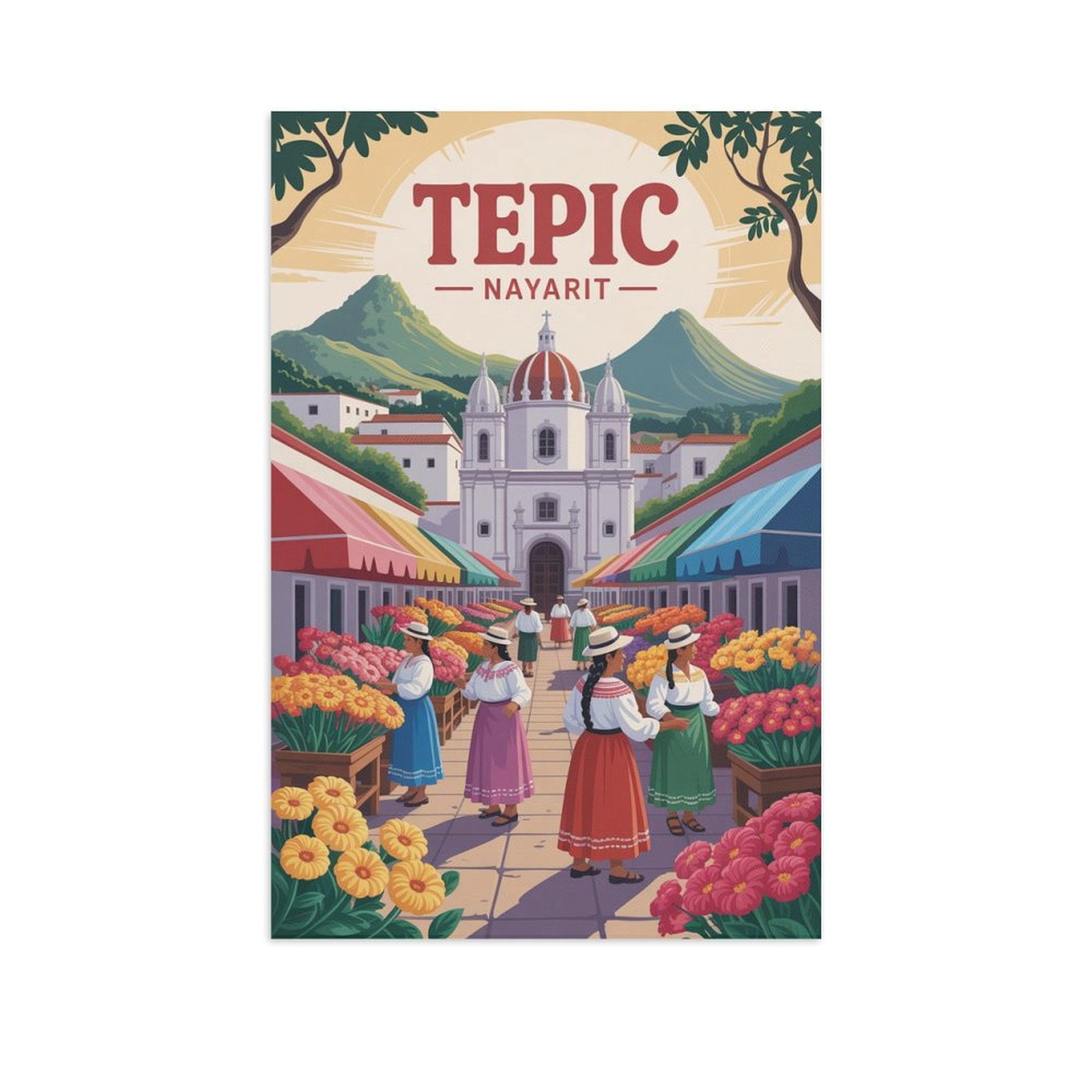 Nostalgic Tepic Retro Travel Poster Featuring Plaza Life And Embroidery ...