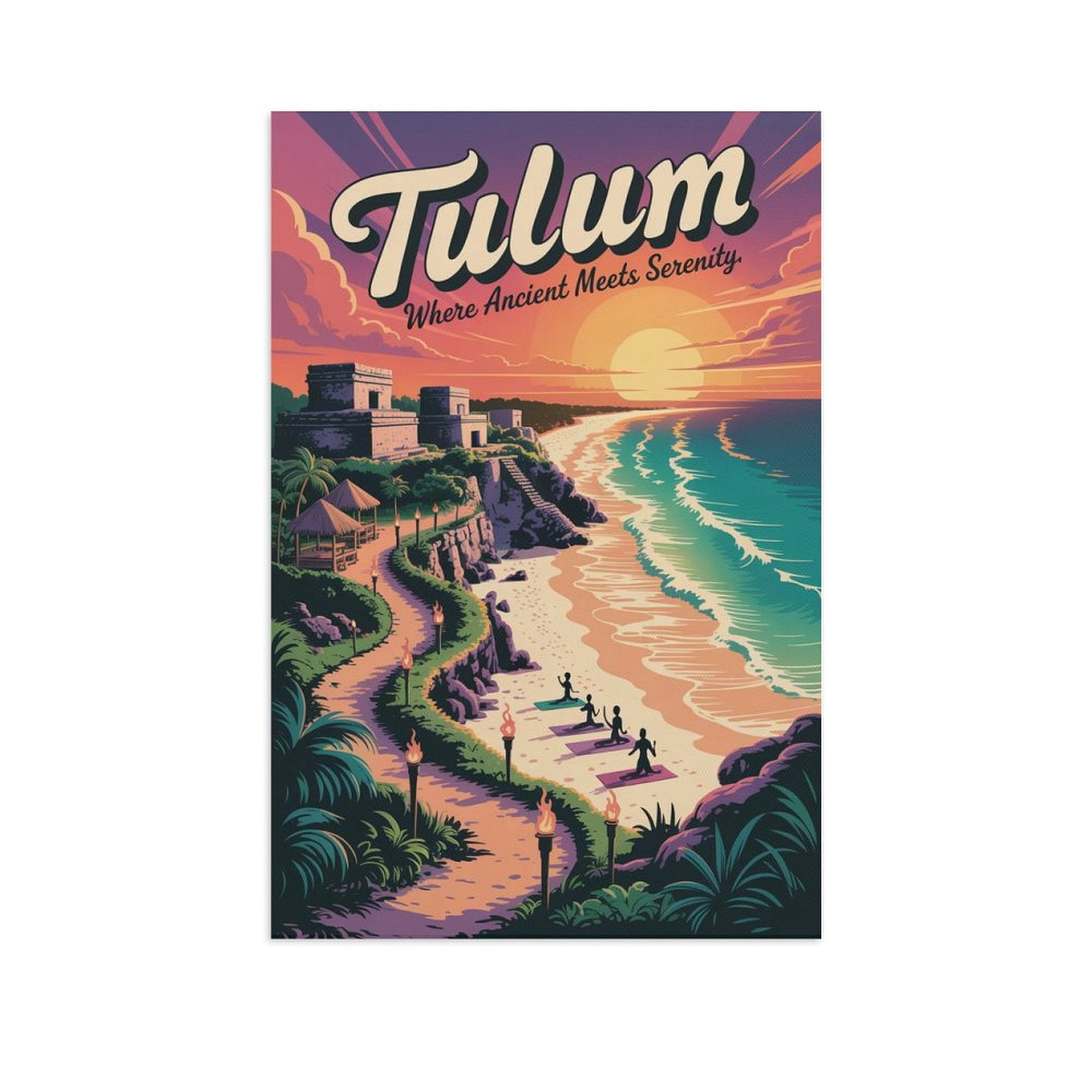 Nostalgic Tulum Retro Travel Poster Featuring Ancient Views And New-age ...