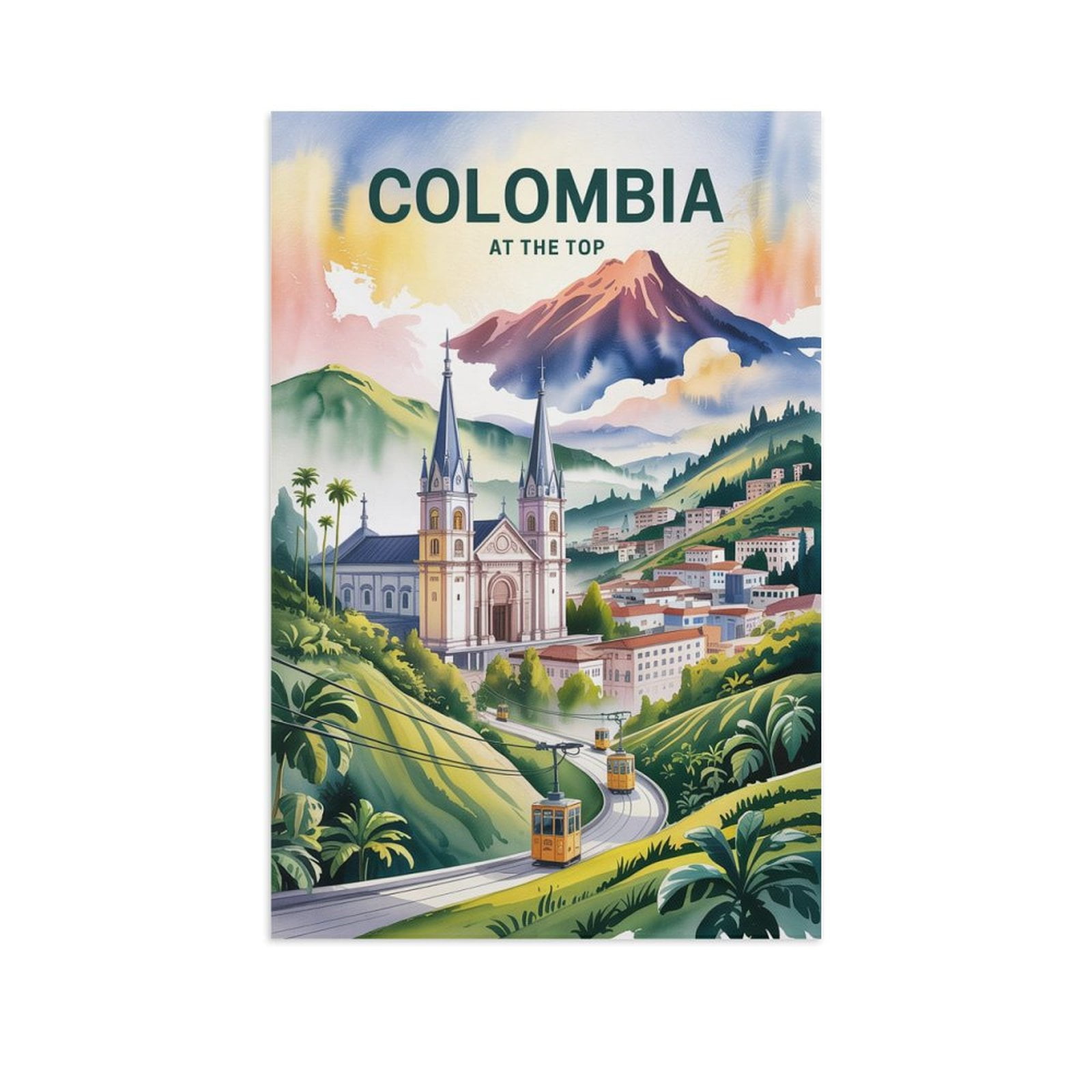 Nostalgic Vintage City Travel Poster of Manizales Featuring Cobblestone ...