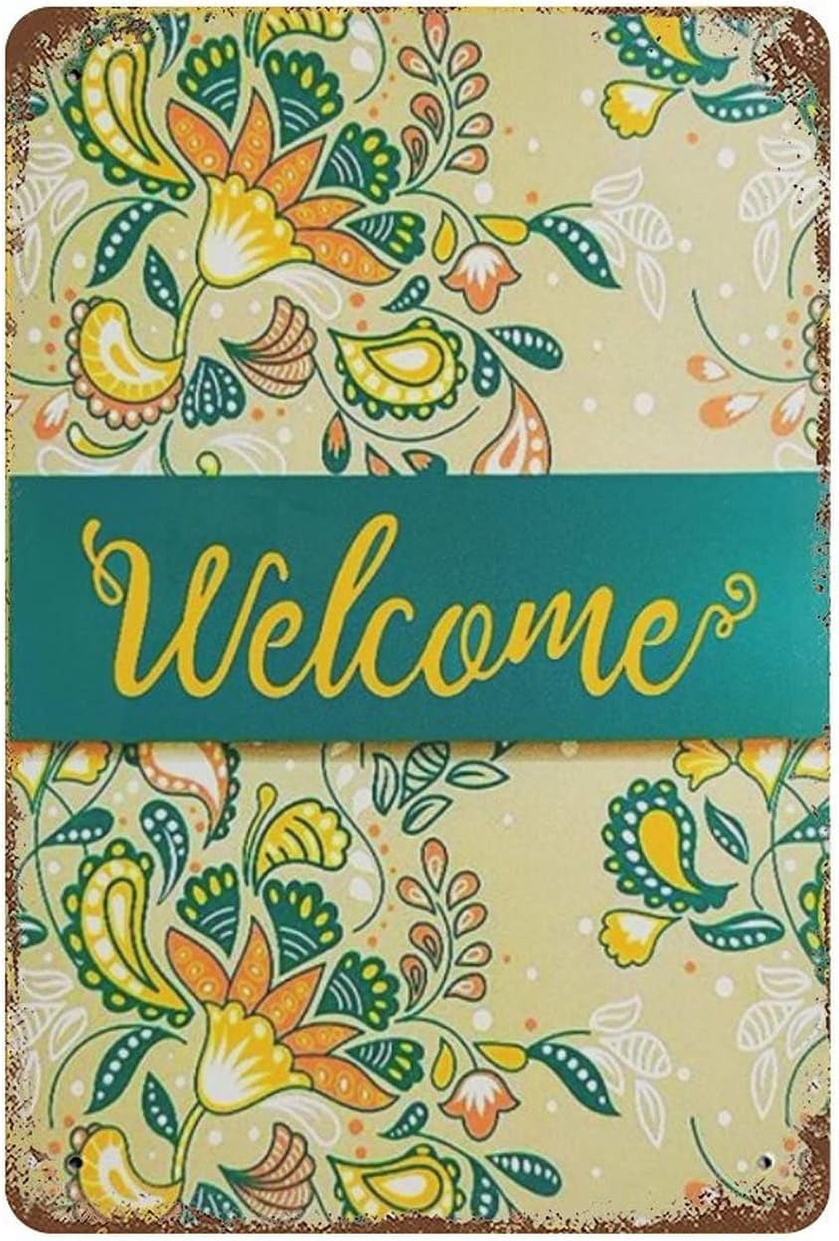 Nostalgic Vintage Floral Plant Welcome Sign Retro Metal Tin Sign Poster ...