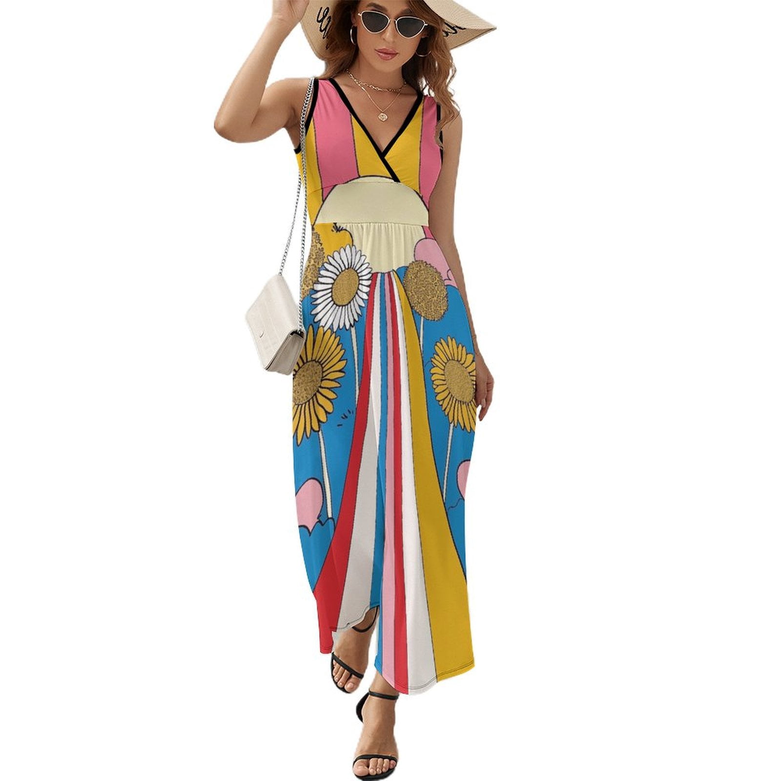Nostalgic Vintage Floral Sleeveless Dress Female Clothing Dress Women ...