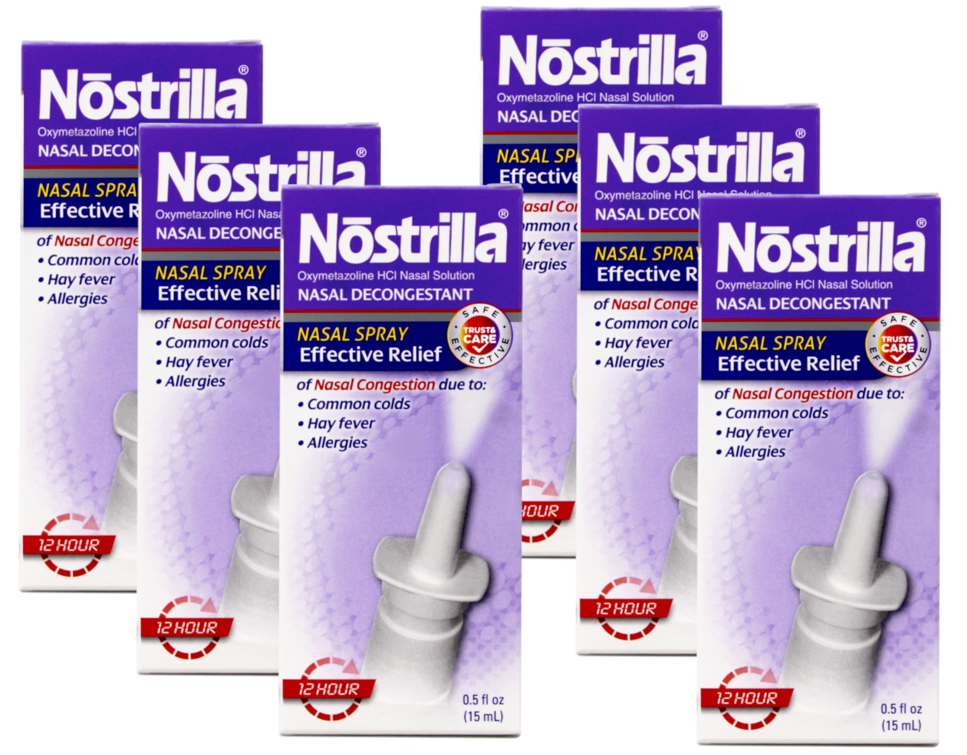 Nostrilla 12 Hour Nasal Decongestant Spray, 0.5 Oz, 6 Pack, Relieves ...