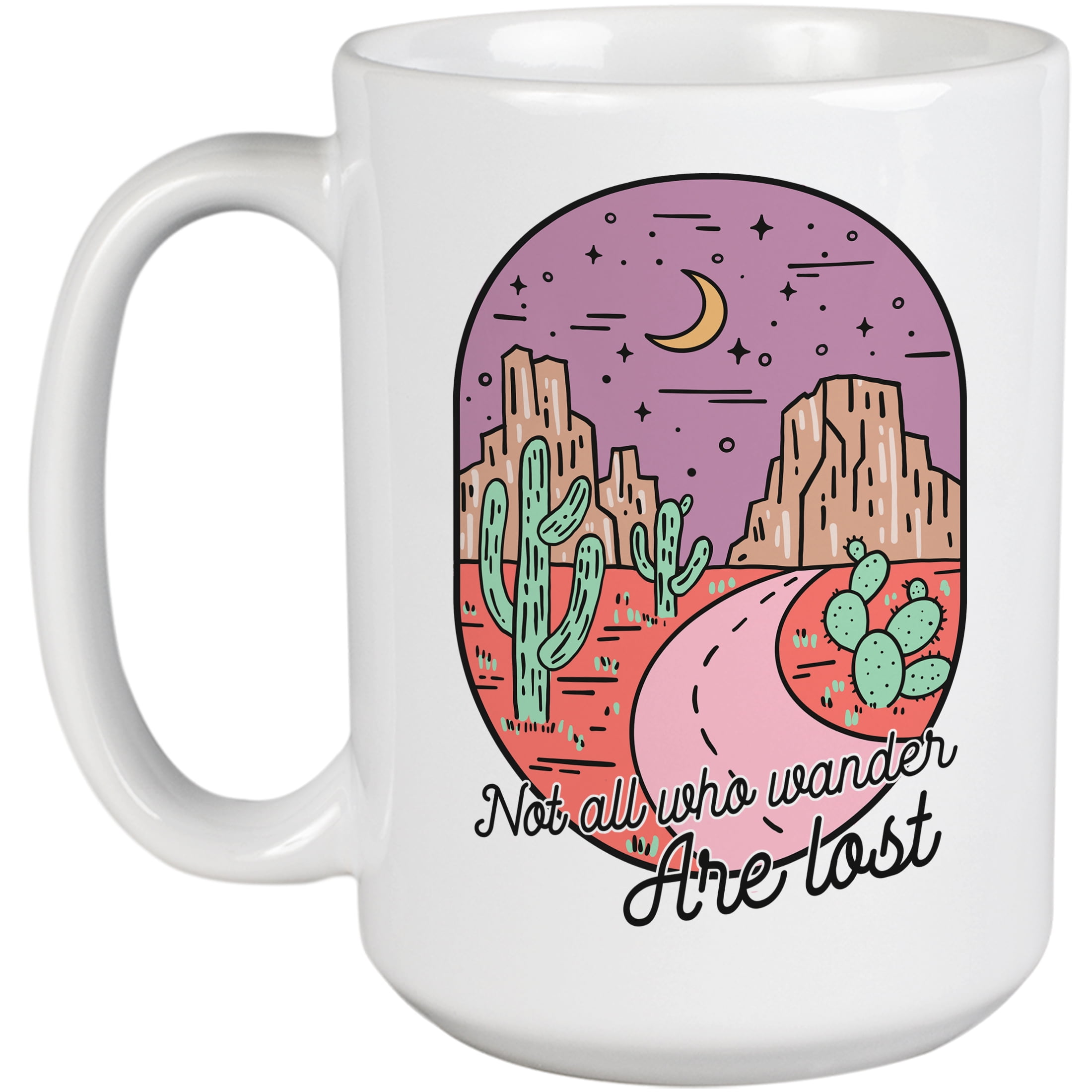 Not All Who Wander Are Lost Quote with Line Drawing of Desert with ...