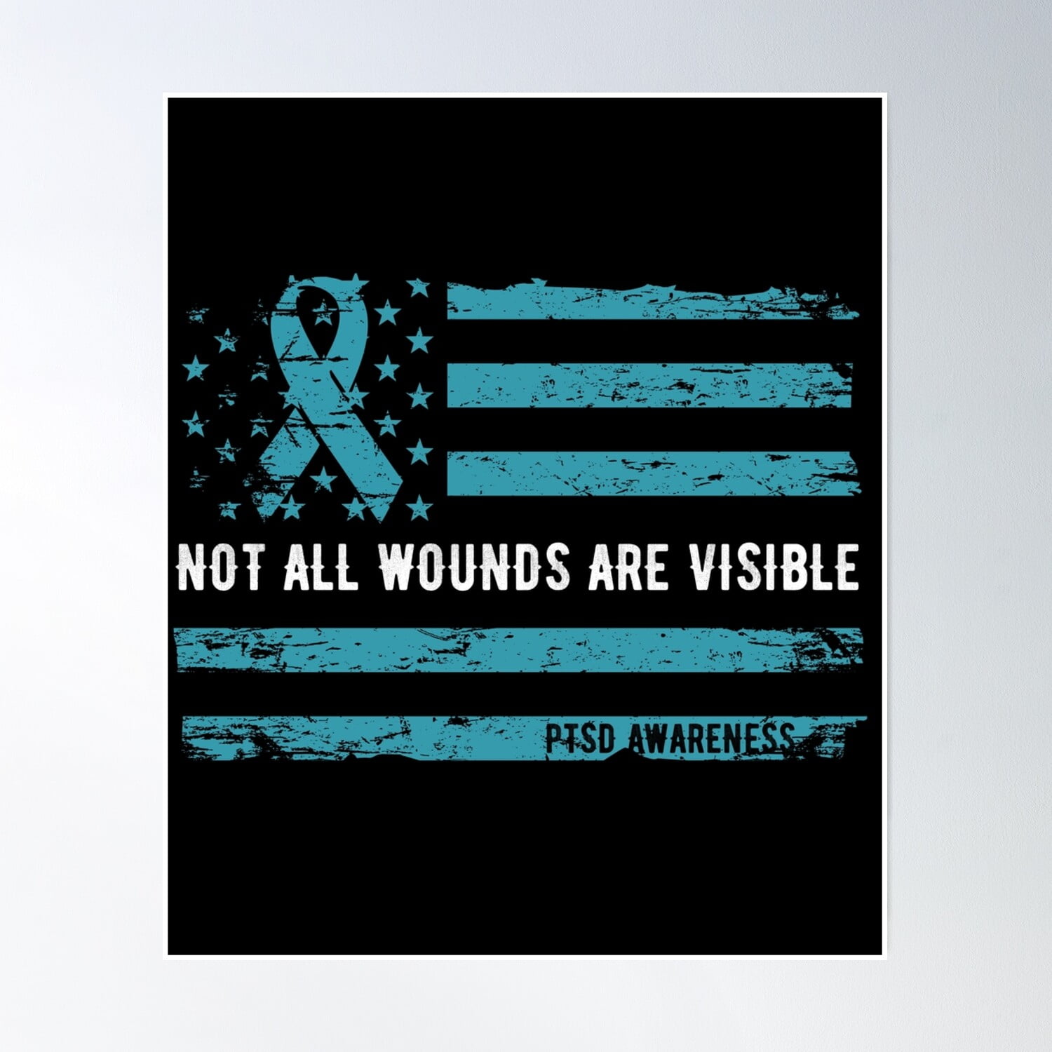 Not All Wounds Are Visible Ptsd Awareness Us Flag With Tale Ribbon ...