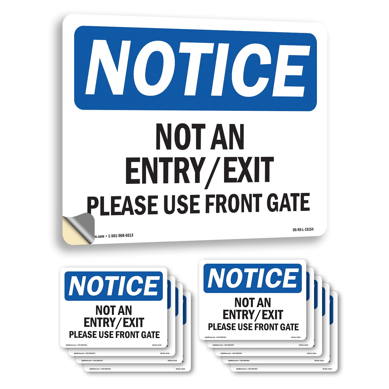 Not An Entry Exit Please Use Front Gate OSHA Notice Vinyl Decal Label ...