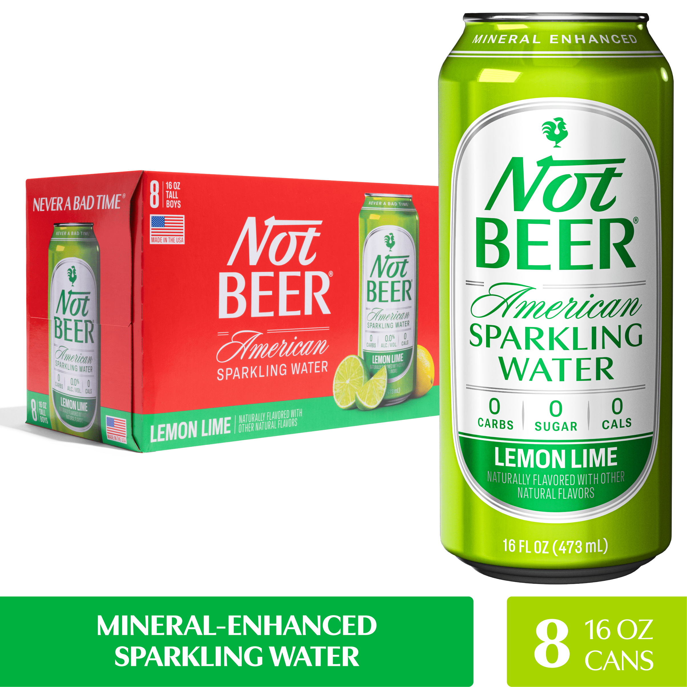 Not Beer Sparkling Water Lemon Lime 16 fl oz Tall Boy Cans Flavored ...