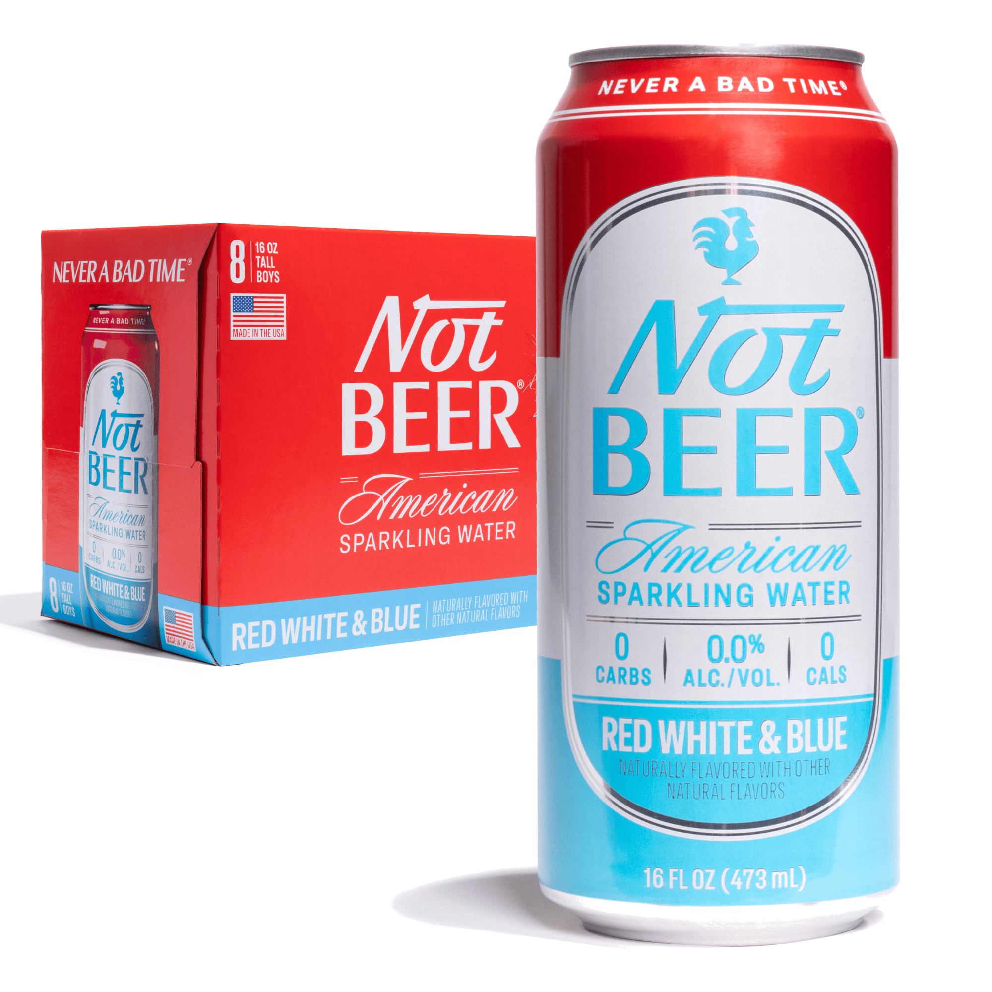 Not Beer American Sparkling Water, Red White & Blue, 16 fl oz, 8 Pack ...
