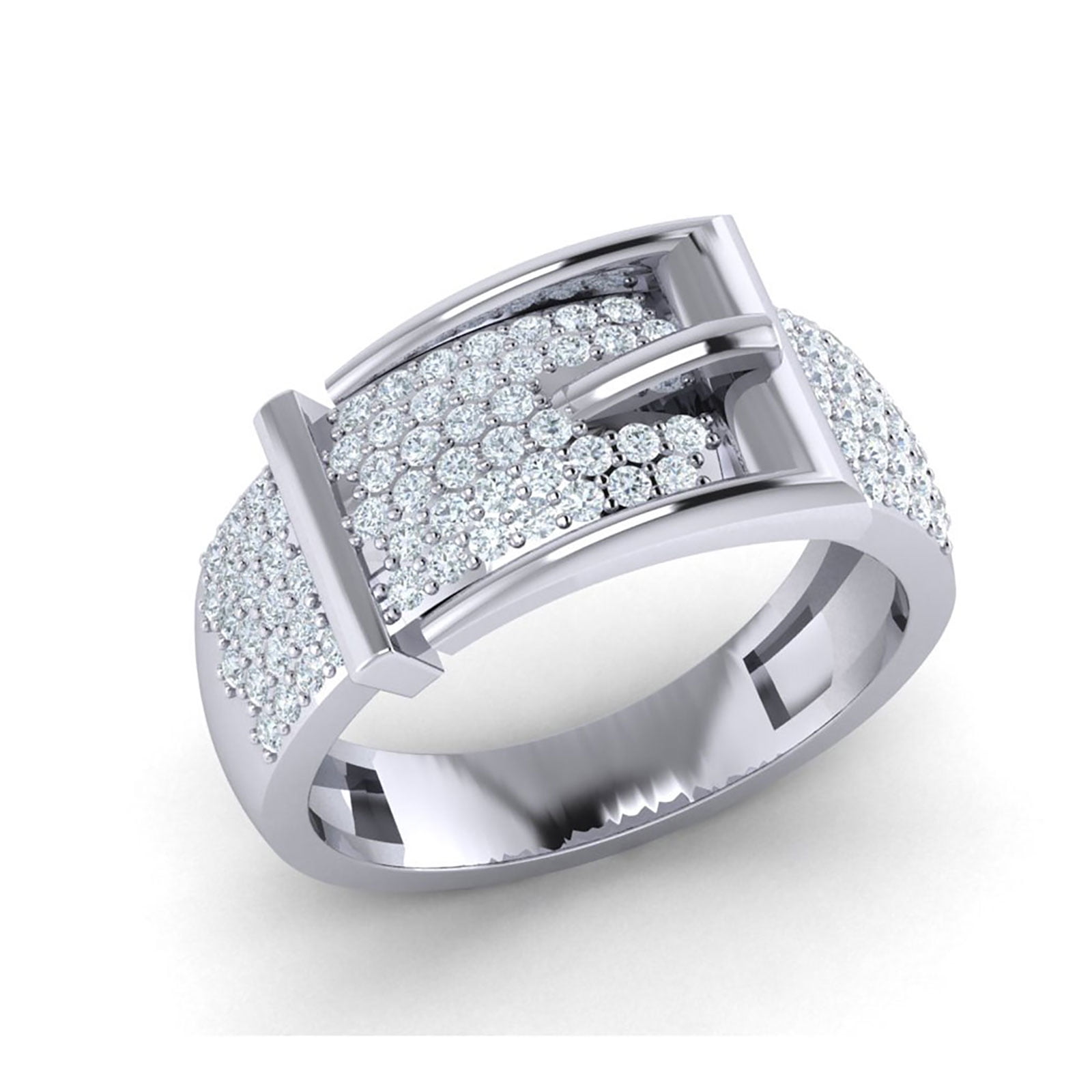 Not Enhanced 1ct Round Cut Diamond Prong Fancy Unisex Wedding Belt Ring ...