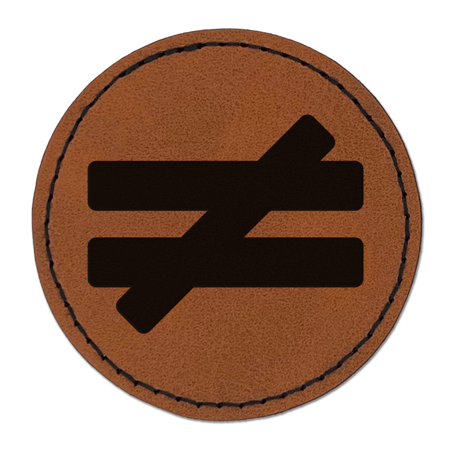 Not Equal Math Symbol 2.5" Faux Leather Round Engraved Iron-On Patch ...