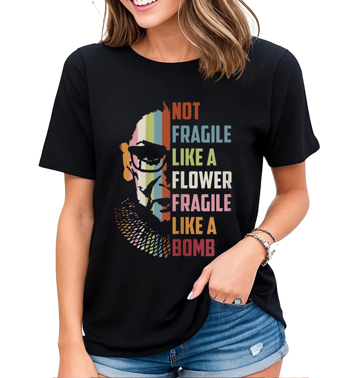 Not Fragile Like A Flower But A Bomb Womens RBG Feminist T-Shirt Black ...