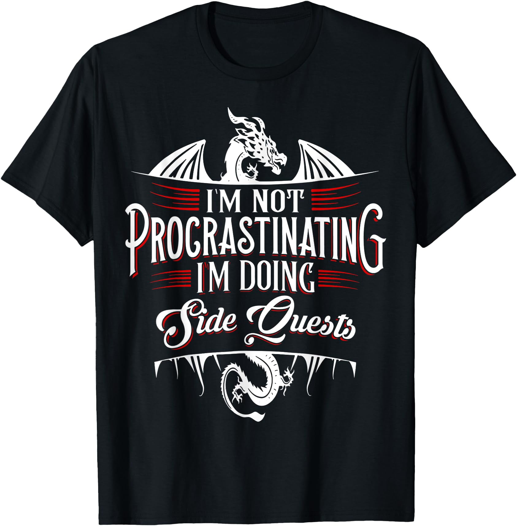 Not Procrastinating Side Quests Funny RPG Gamer Dragons T-Shirt,Light ...