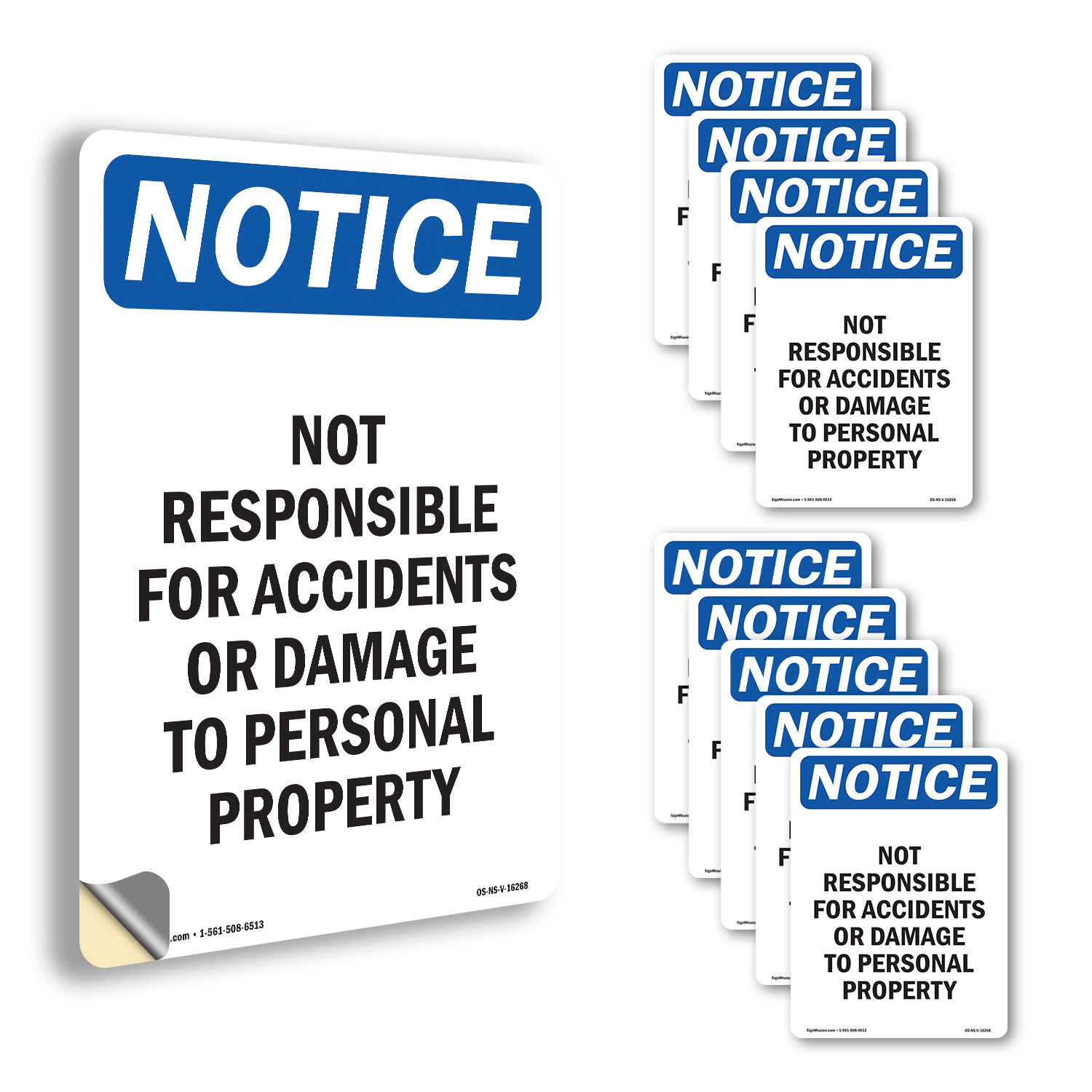 Not Responsible For Accidents Or Damage OSHA Notice Vinyl Decal Label ...