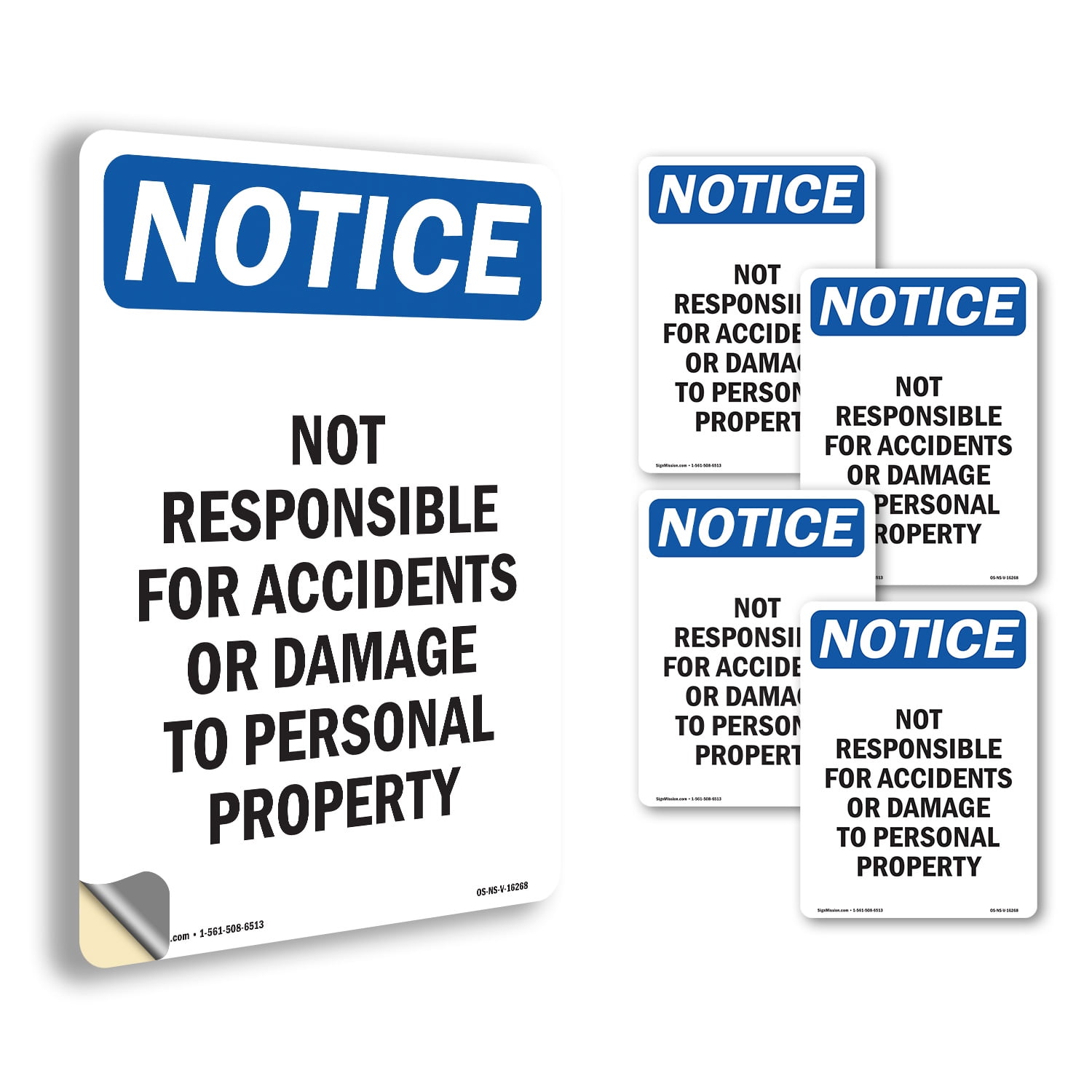 Not Responsible For Accidents Or Damage OSHA Notice Vinyl Decal Label ...