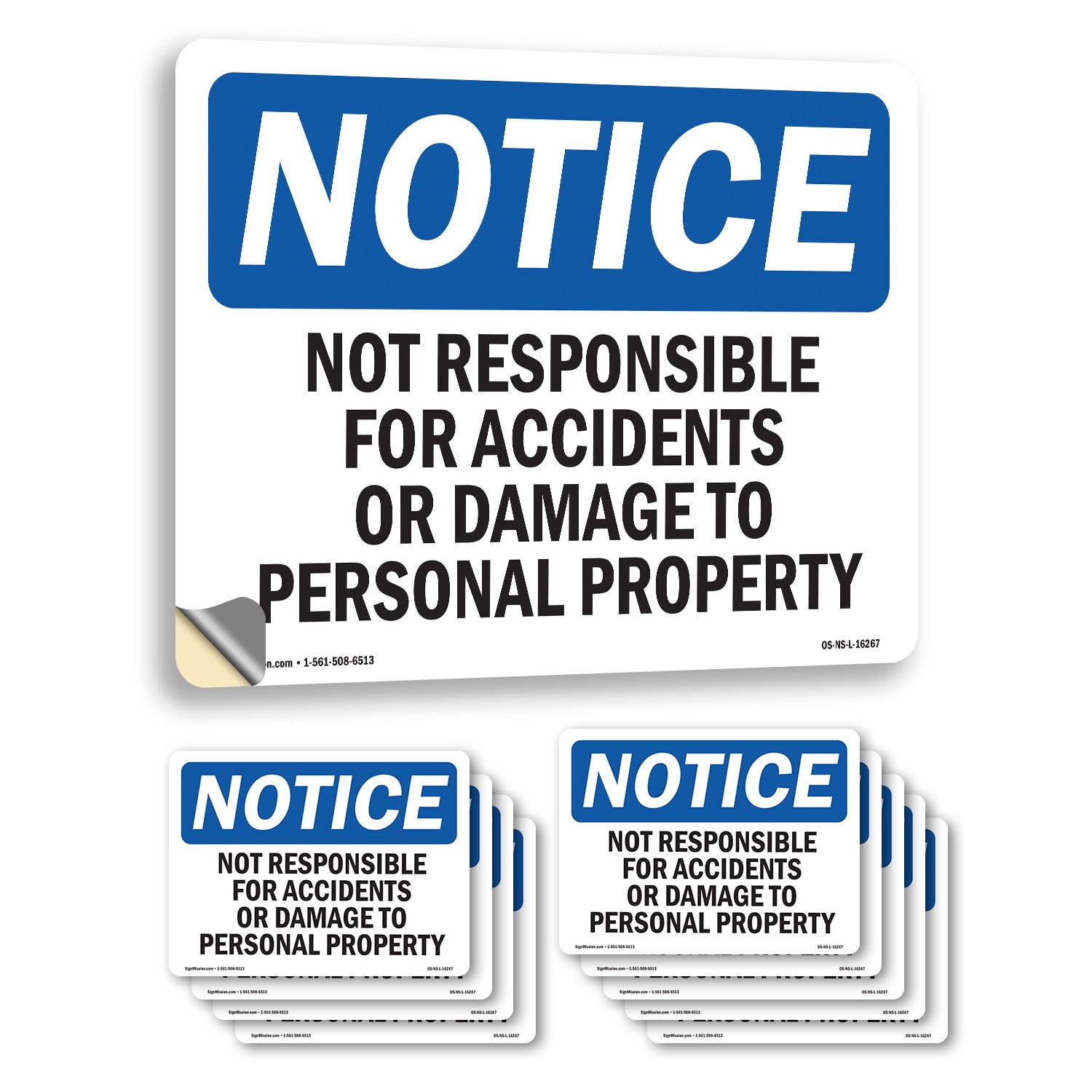 Not Responsible For Accidents Or Damage OSHA Notice Vinyl Decal Label ...
