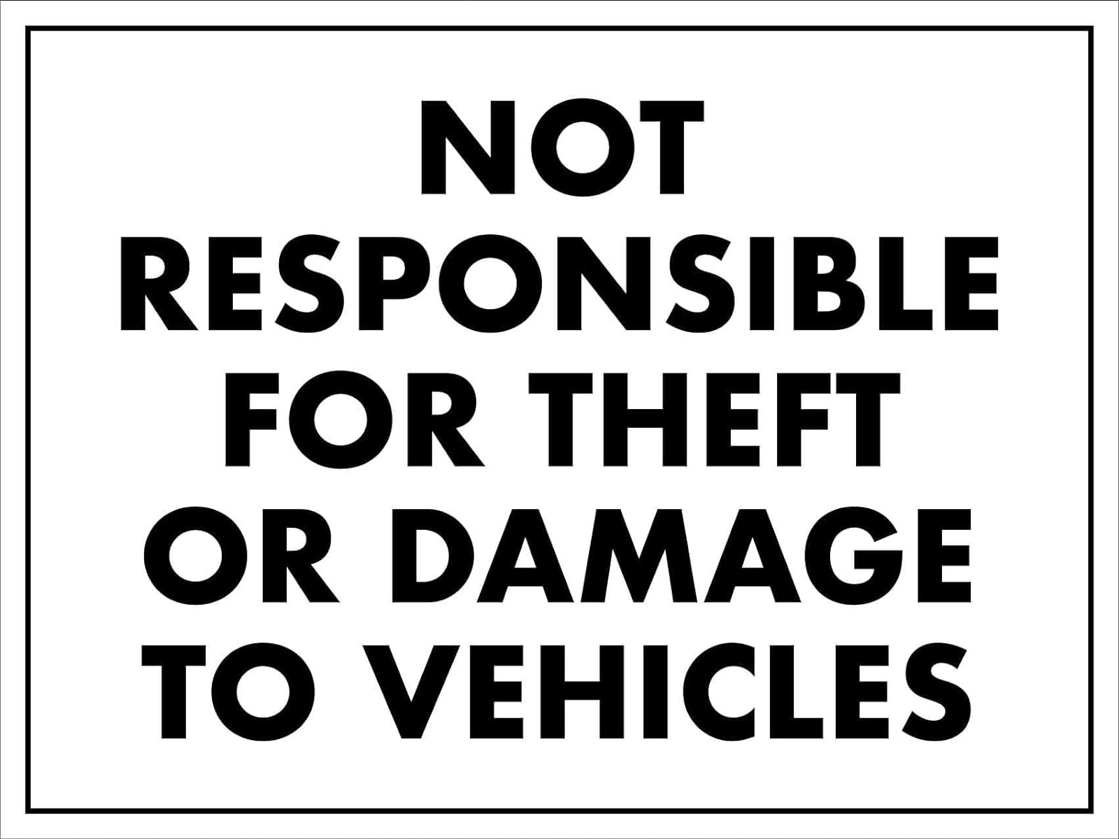 Not Responsible For Theft Or Damage To Vehicles Parking Sign Metal Tin ...