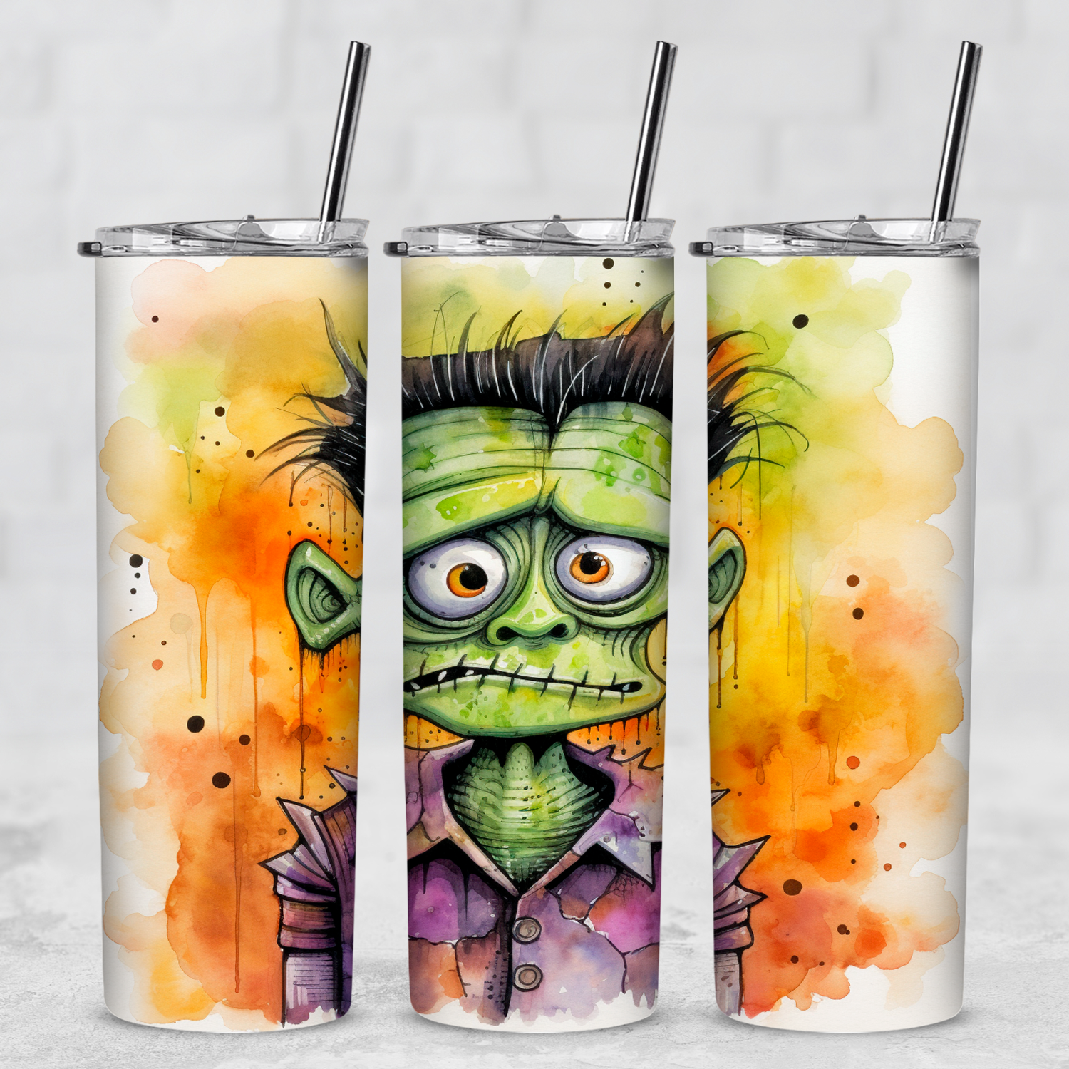 Not Too Scary Halloween Monster 20 Oz Skinny Metal Tumbler w/Lid and ...