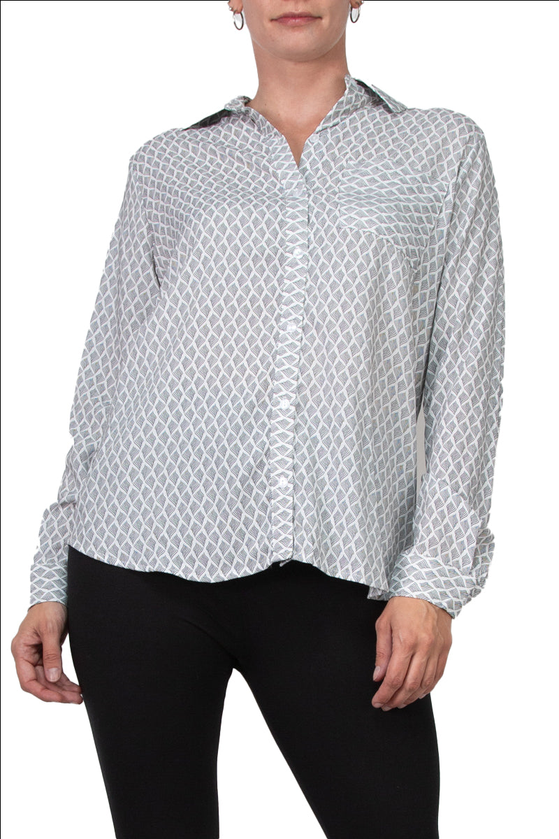 Notations Slubbed Woven Chest Pocket Shirt Color: BLACK WHITE ABSTRACT ...