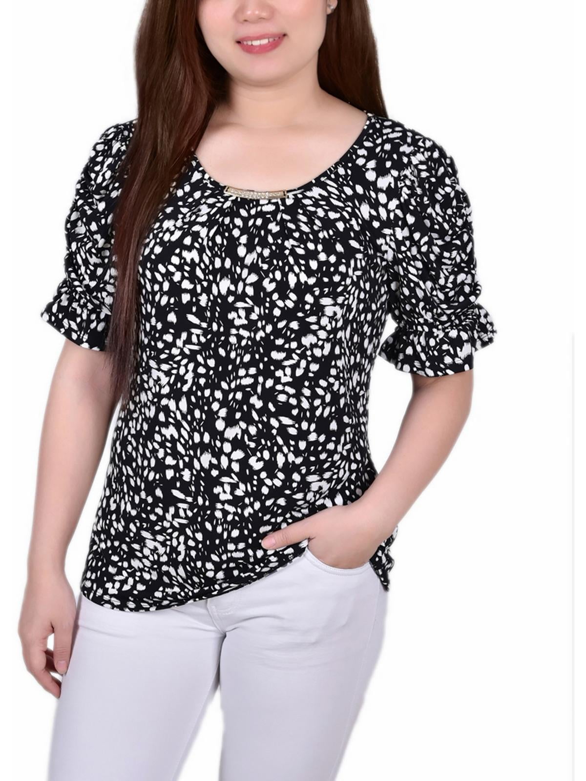Notations Womens Petites Knit Printed Blouse - Walmart.com