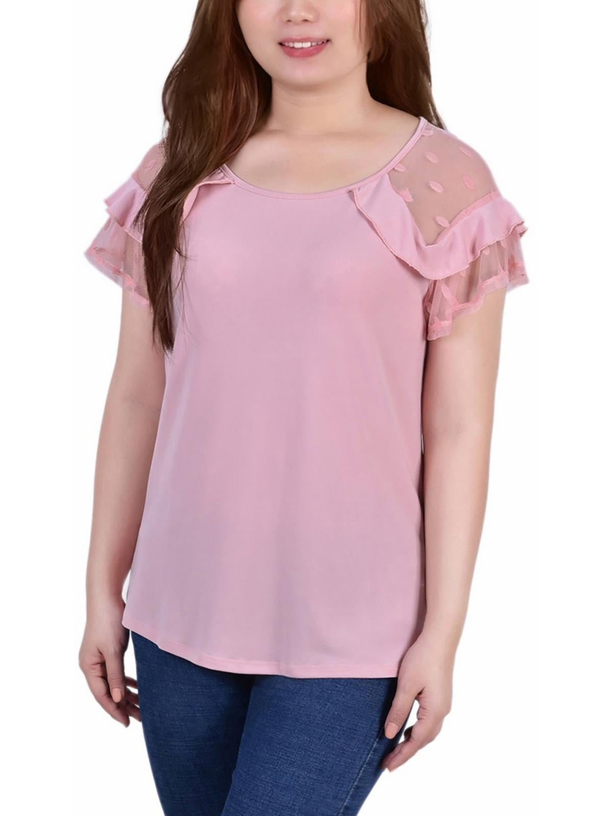 Notations Womens Petites Lace Trim Pullover Top - Walmart.com