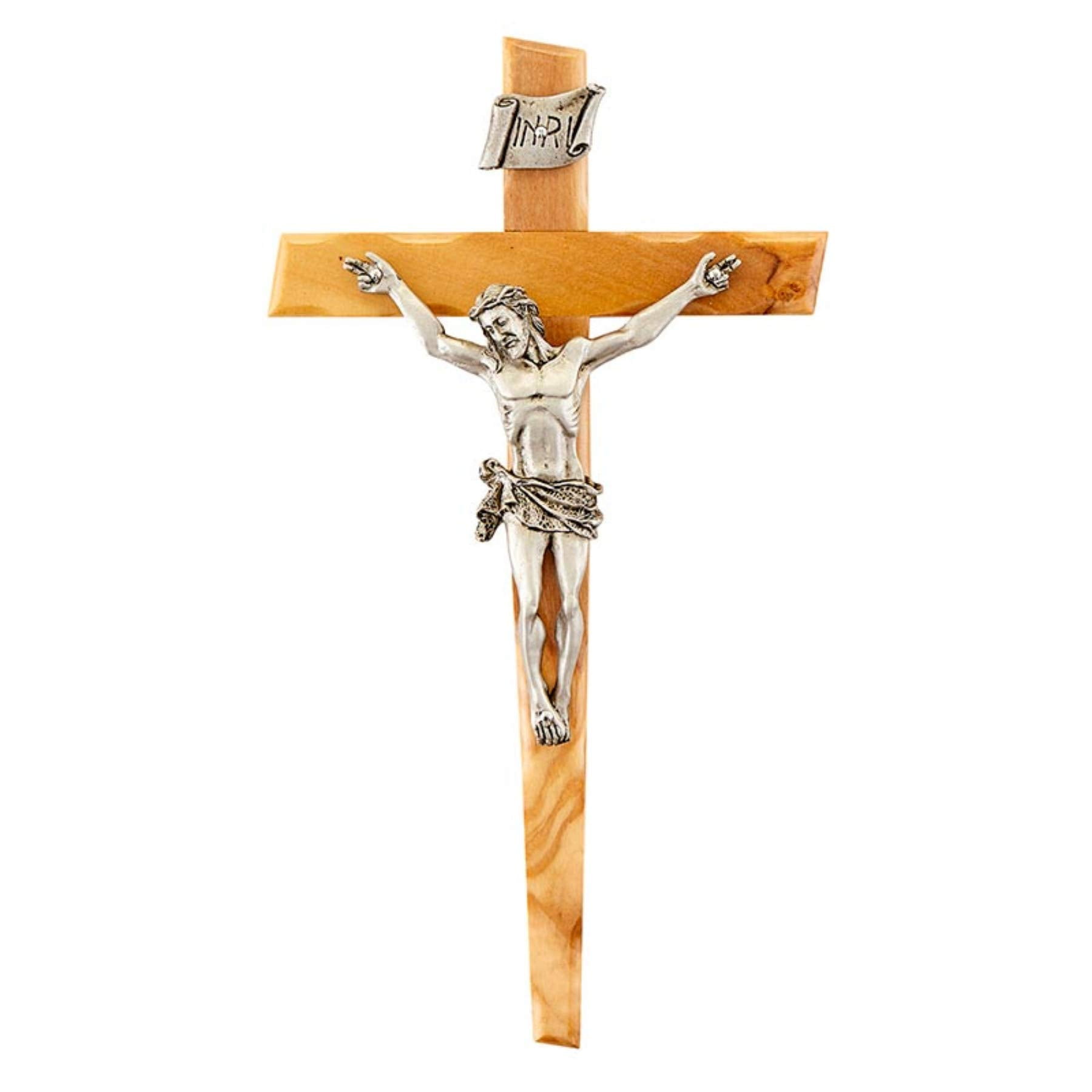 Notched Edge Wooden Cross Crucifix with Pewter Jesus Christ Corpus ...