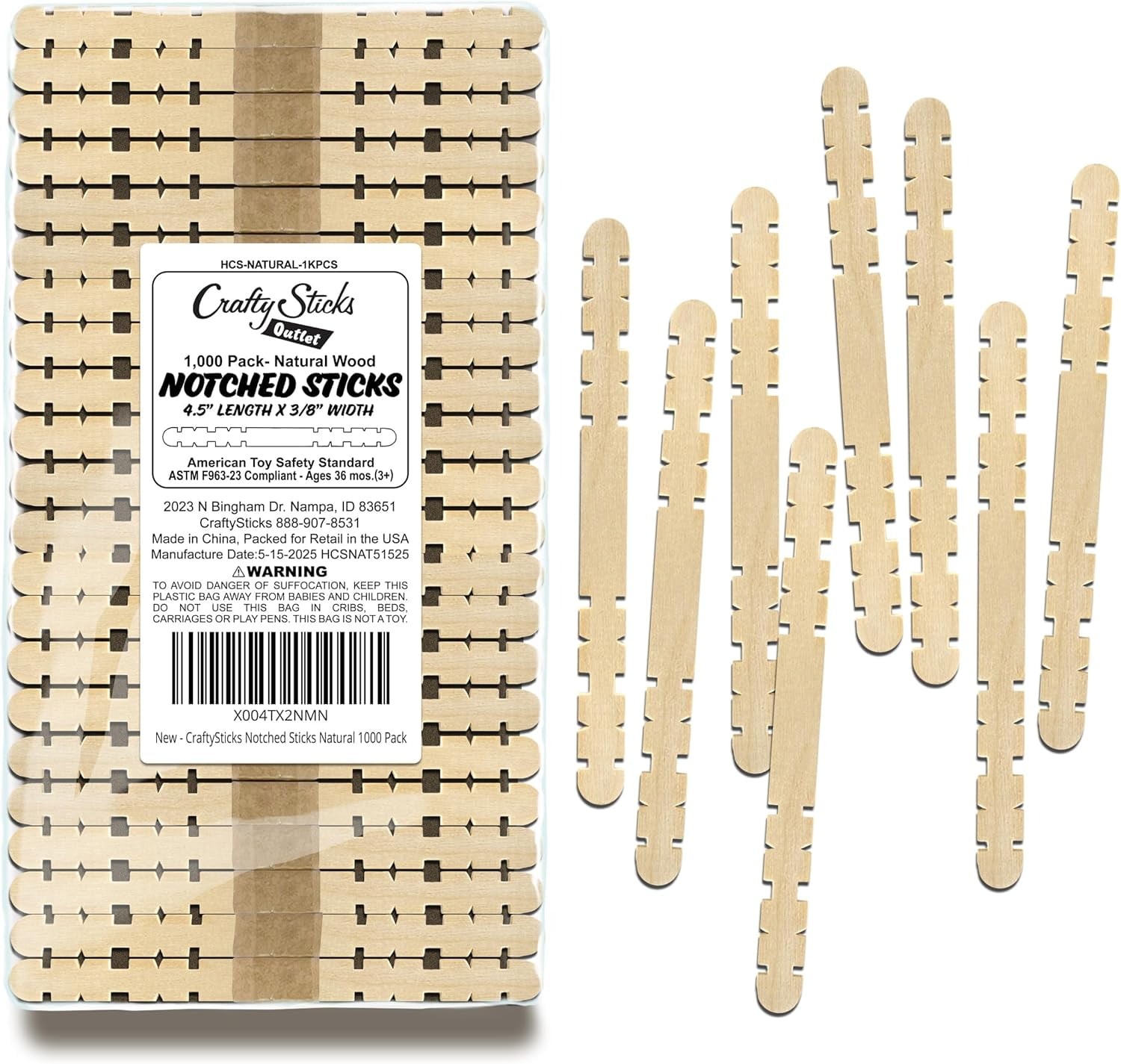 Notched Wood Craft Sticks, Bulk Pack, 4.5 Inch Wooden Hobby Skill ...