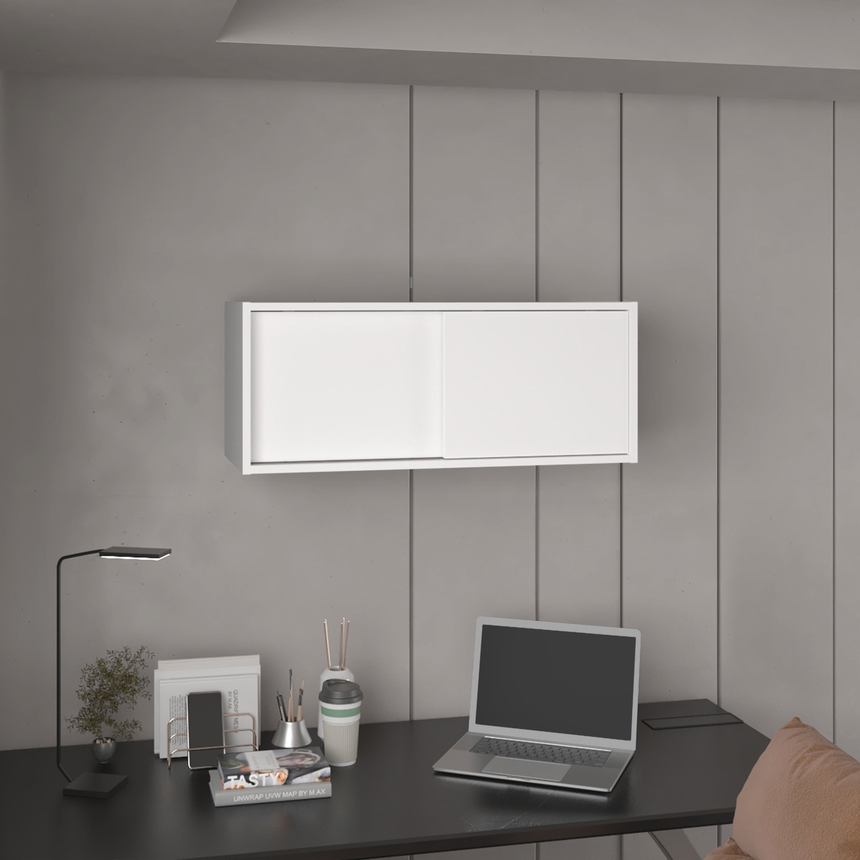 Note 32"W x 13" H Wall Cabinet with Sliding Doors , Wall Shelf, Storage ...