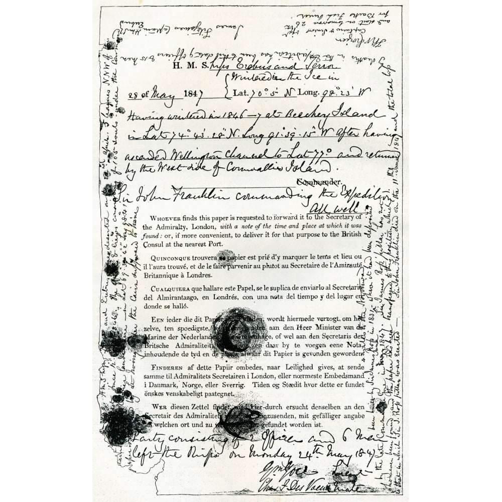 Note Found In May 1859 In A Cairn South Of Back Bay King William Island ...
