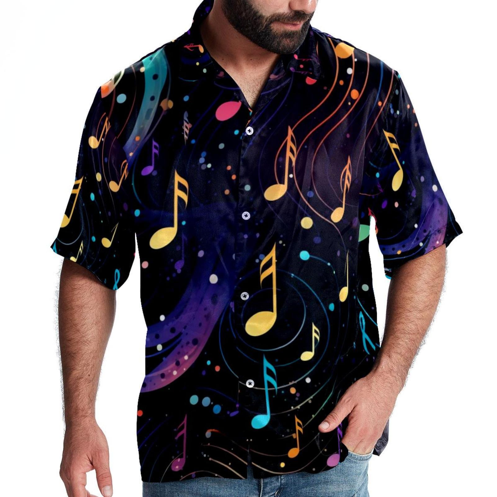 Note Men's Short Sleeve Printed Button Down Beach, Casual, Poplin ...