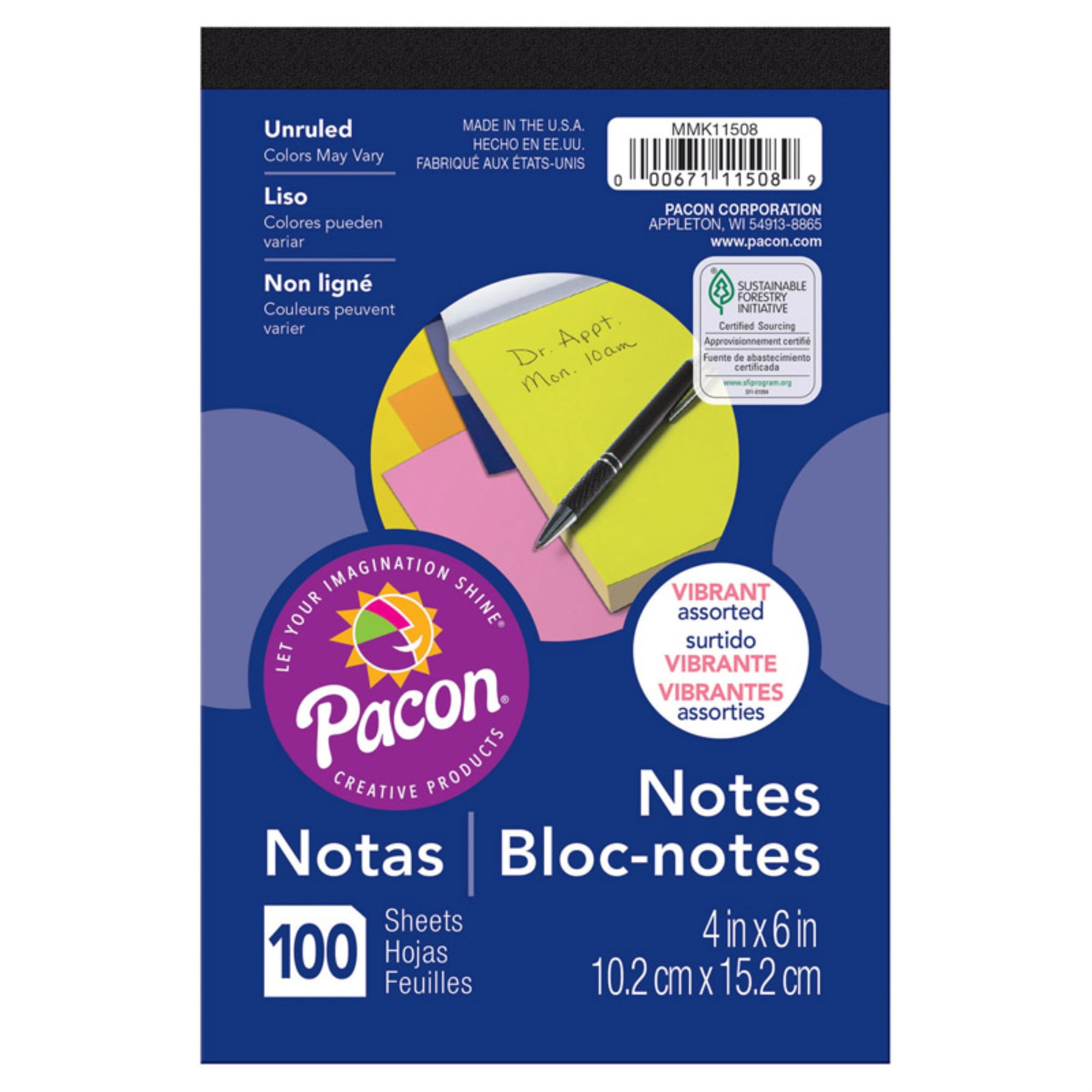 Note Pad, 5 Vibrant Assorted Colors, 4" x 6", 100 Sheets | Bundle of 5 ...