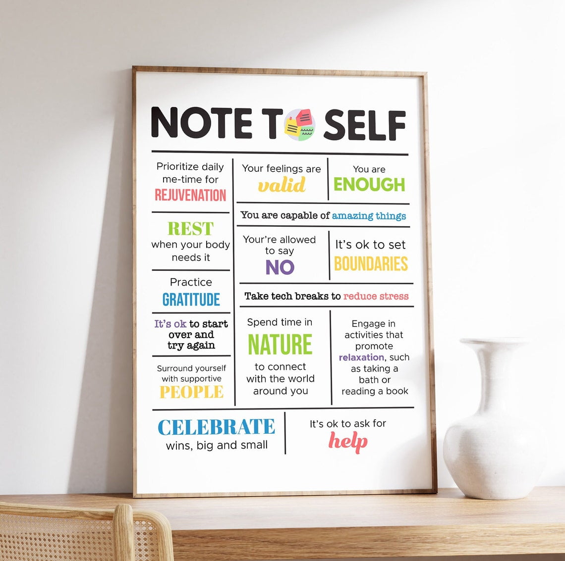 Note To Self Poster, Mental Health And Therapy Office Decor, School ...