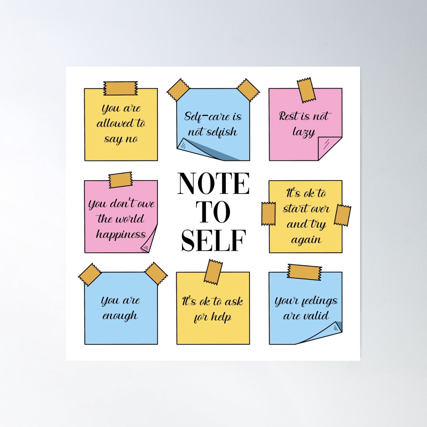 Note To Self Poster Wall Art, Modern Wall Decor, 16x16 UNFRAMED ...