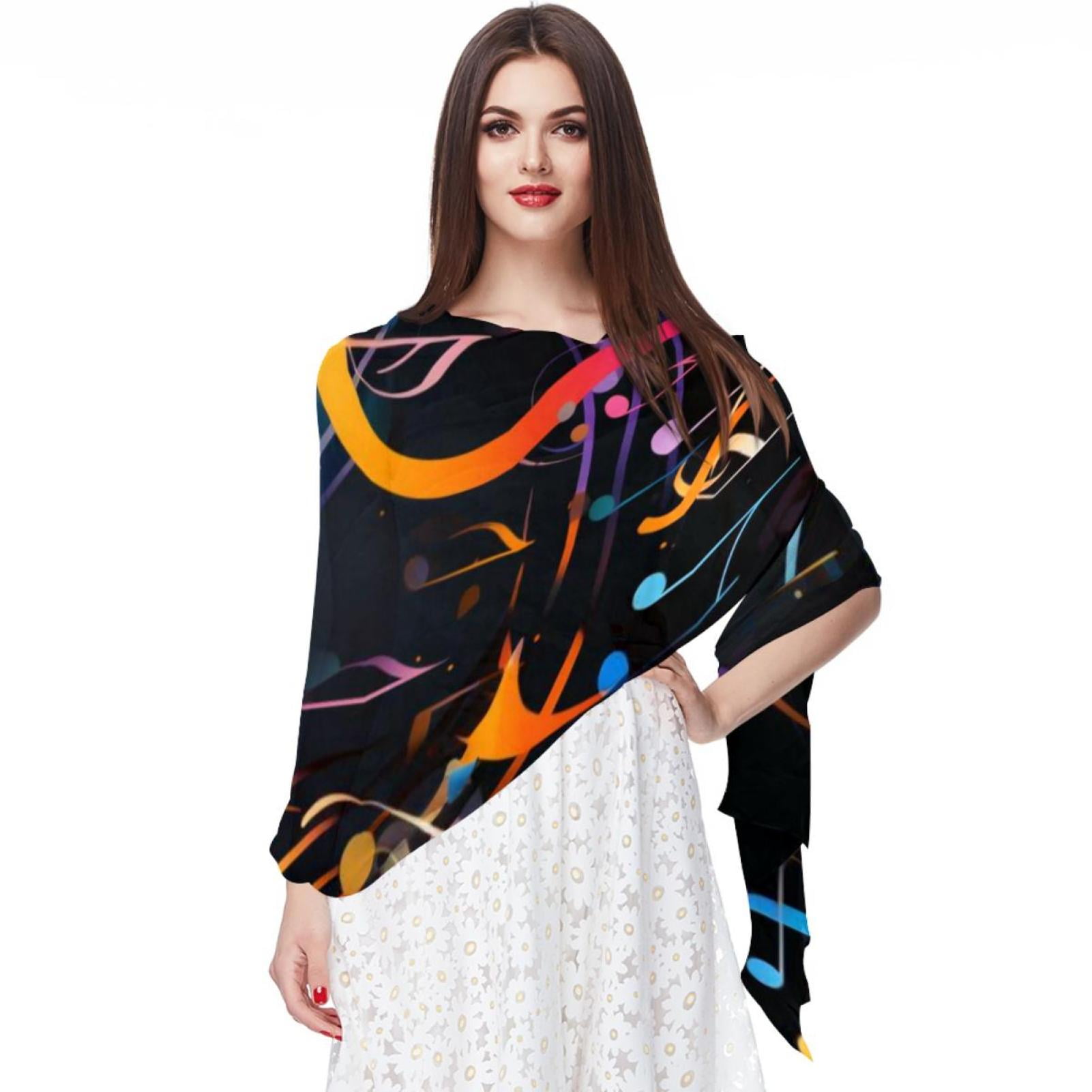Note Translucent Light and Breathable Chiffon Silk Scarf 70.86x28.7in ...
