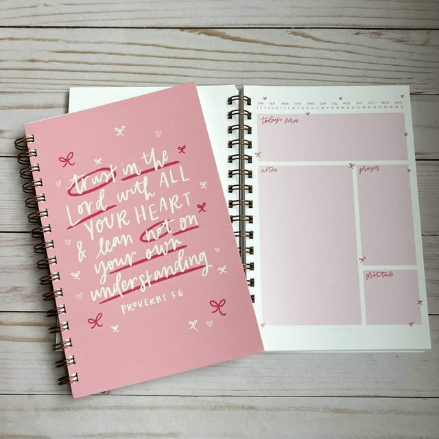 Notebook | Bible Study Worksheet | Bright Pink | Proverbs 3:6 | Trust in the Lord with all your ...