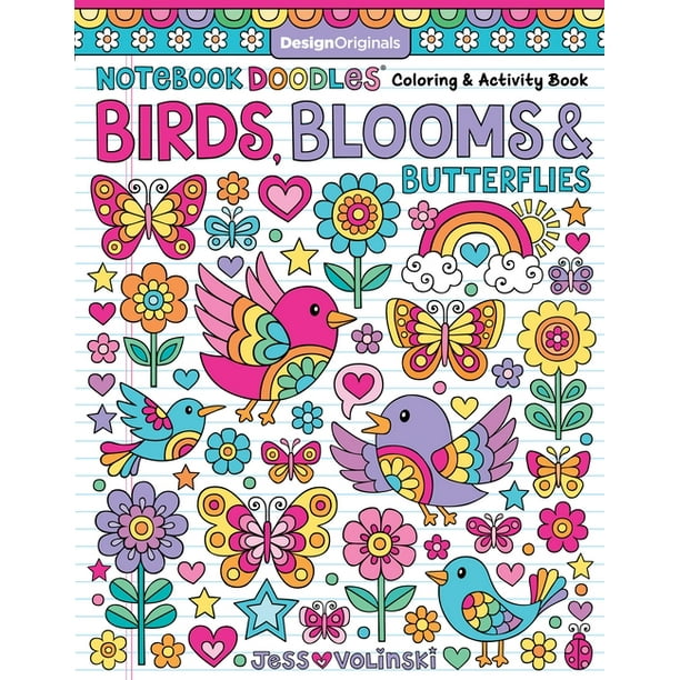 Notebook Doodles Birds, Blooms Butterflies: Coloring Activity Book ...
