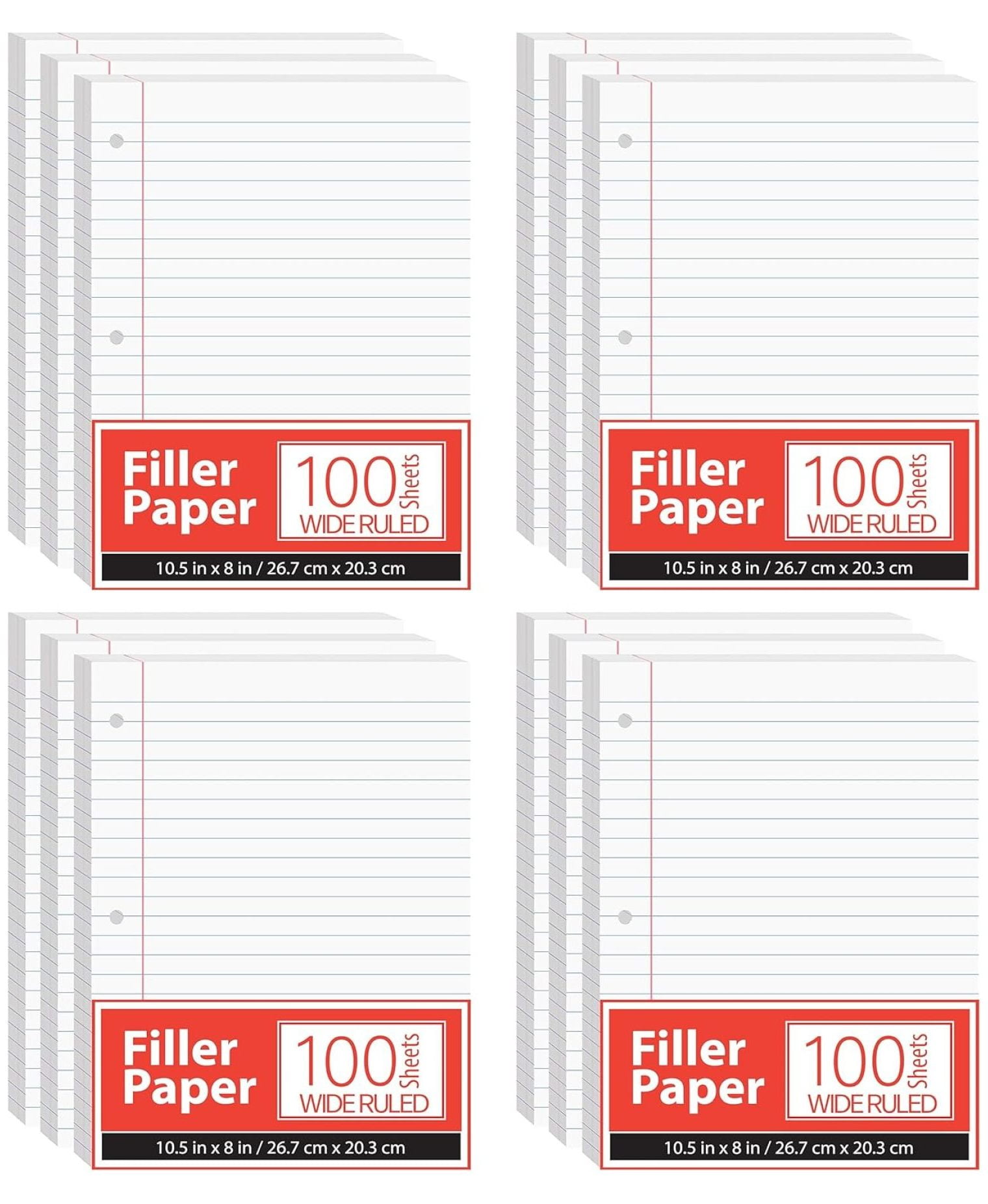 Notebook Paper, Loose Leaf Paper (12 Pack), Wide Ruled Paper, 10.5” x 8 ...
