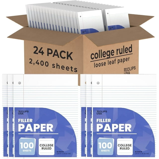 E-Clips USA 100-Sheet Notebook Paper, College-Ruled Loose Leaf Paper ...