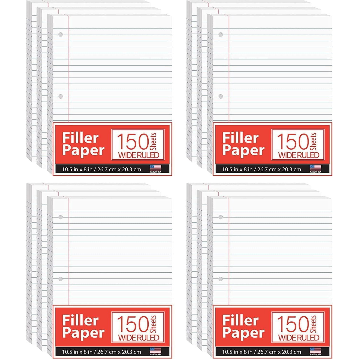 Notebook Paper, Loose Leaf Paper, Wide Ruled Notebook Paper, 10.5” x 8 ...